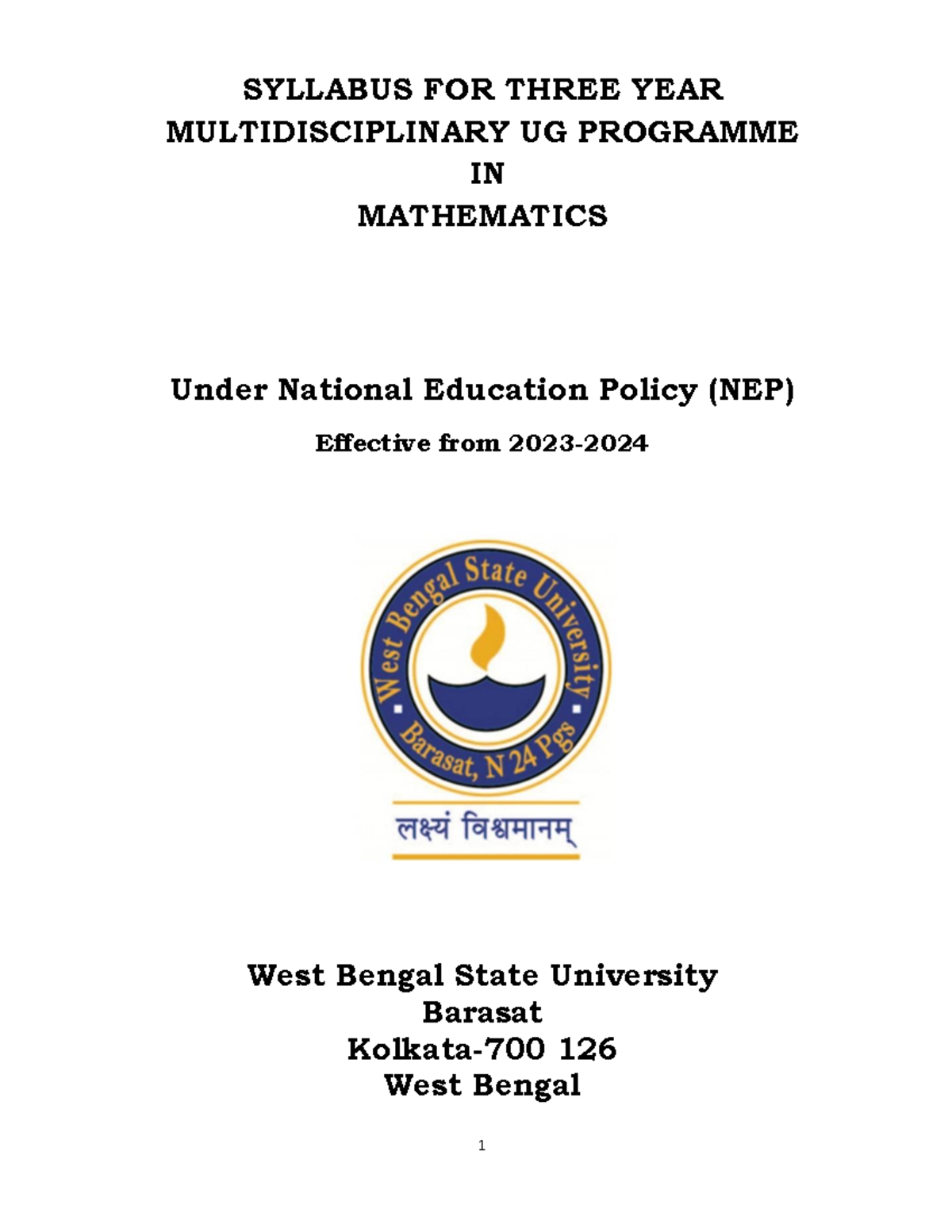 WBSU MATH UG-NEP Minor-1-Syllabus (1)-1 - SYLLABUS FOR THREE YEAR ...