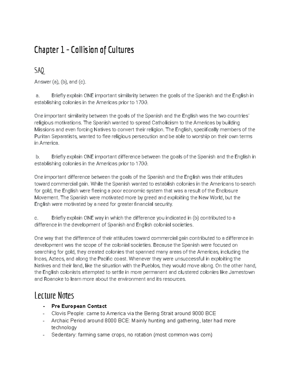 United State History Lecture Notes from Pre-colonies to Antebellum ...