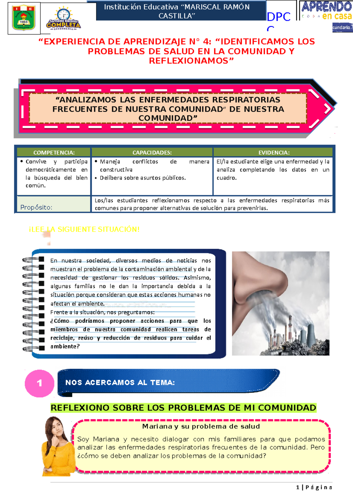 15.- DPCC 1° Semana 15 - asd - “EXPERIENCIA DE APRENDIZAJE N° 4: “IDENTIFICAMOS LOS PROBLEMAS DE ...