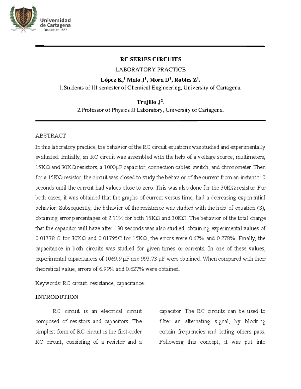 Circuit Series RC - RC SERIES CIRCUITS LABORATORY PRACTICE López K, 1 ...