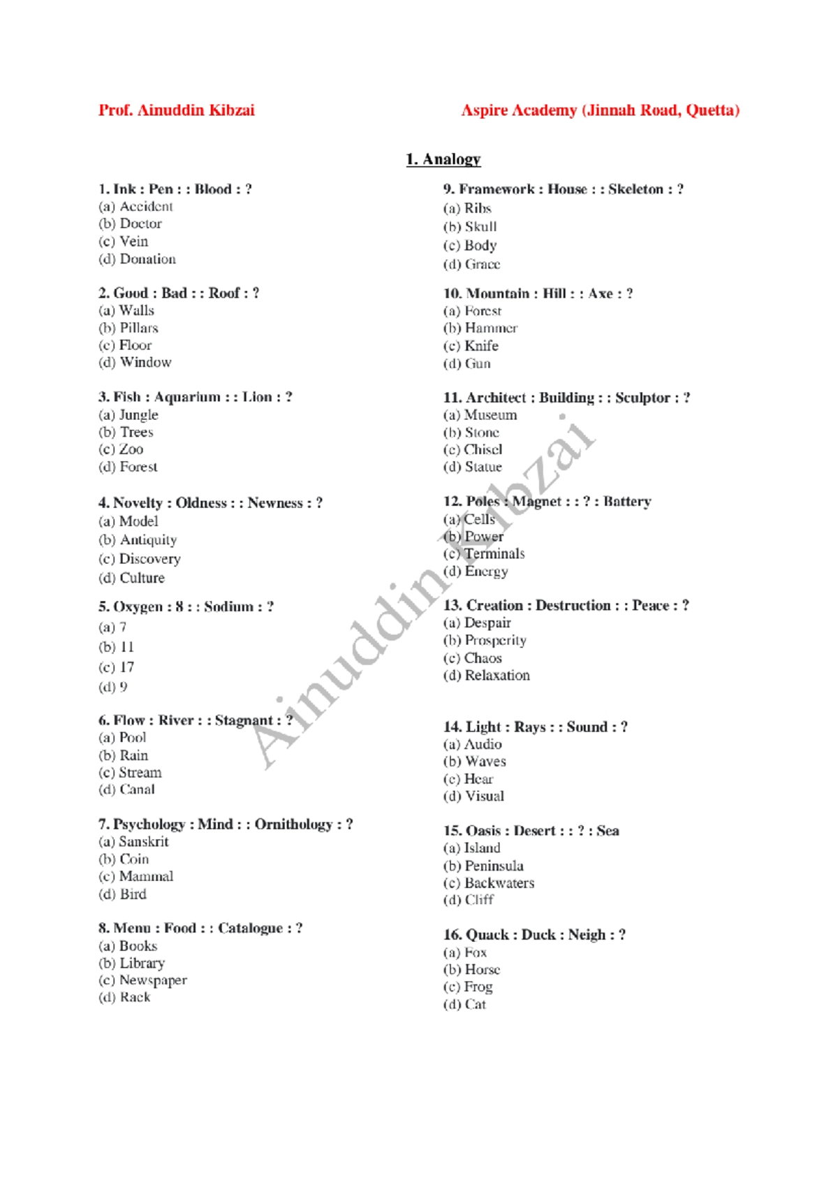 HEC Test by Sir Ainuddin Kibzai - Prof. Ainuddin Kibzai Aspire Academy ...