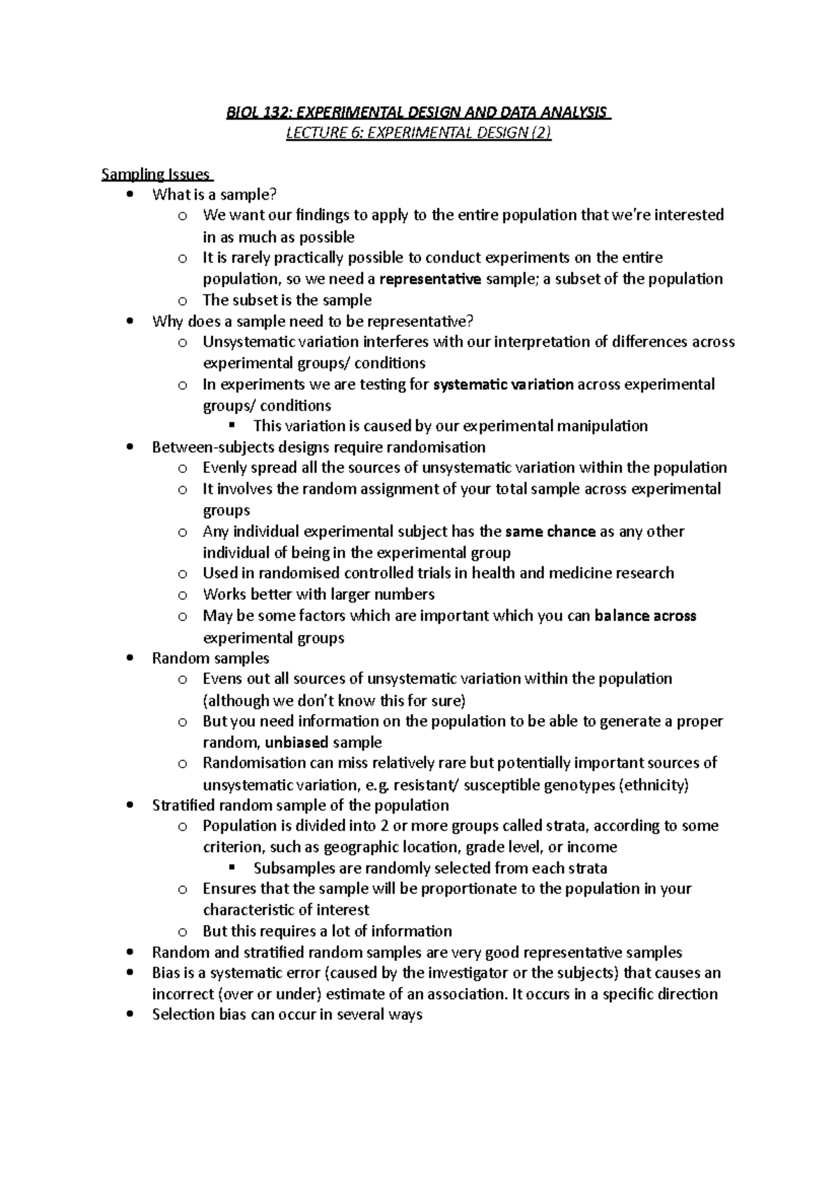 BIOL 132 Lecture 6 - experimental design - BIOL 132: EXPERIMENTAL ...