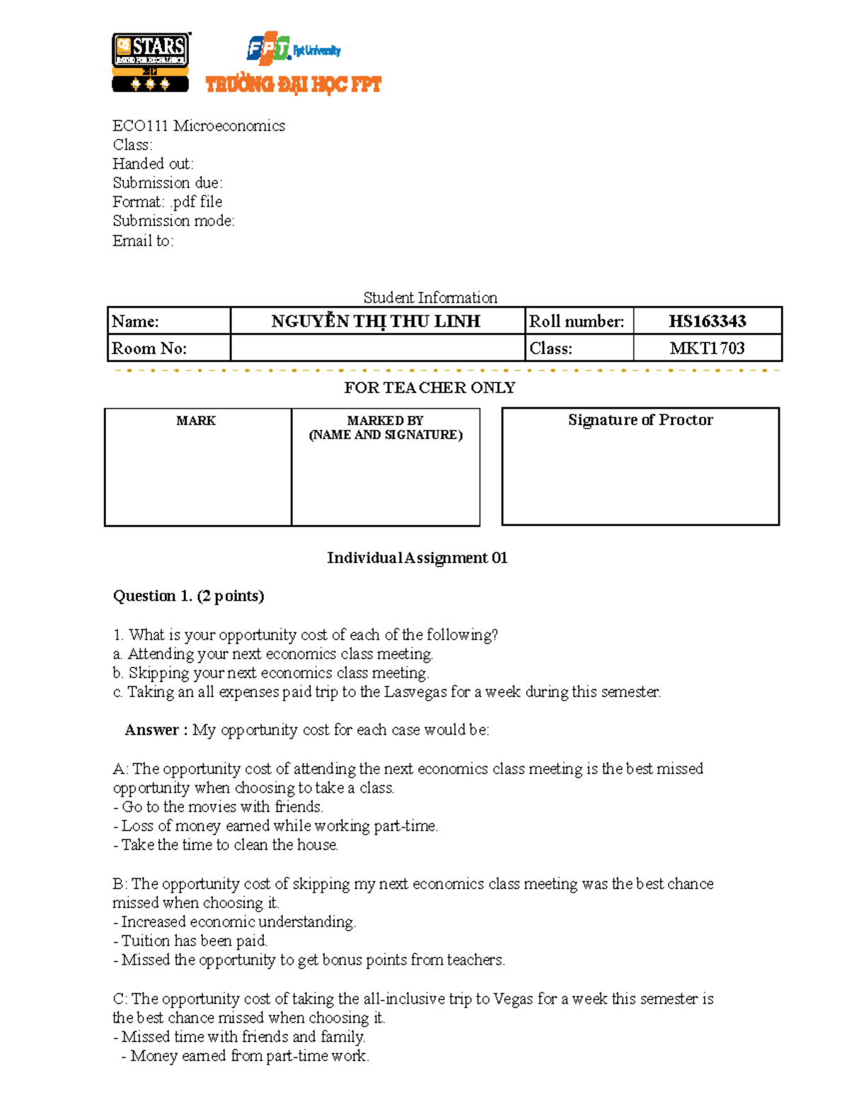 ECO111 Test 01 Individual Assignment 01 - ECO111 Microeconomics Class ...