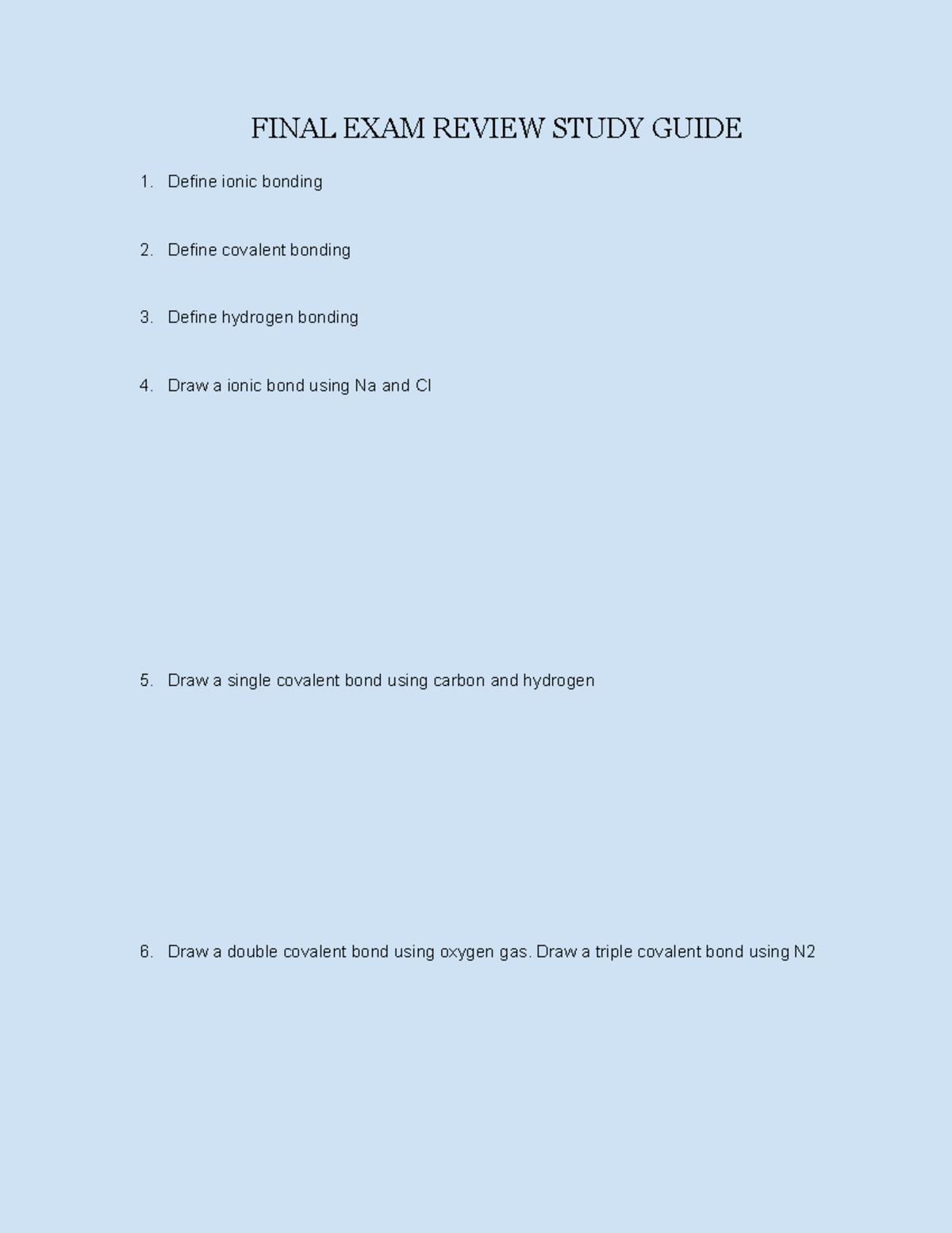 Final EXAM Review Study Guide - FINAL EXAM REVIEW STUDY GUIDE Define ...