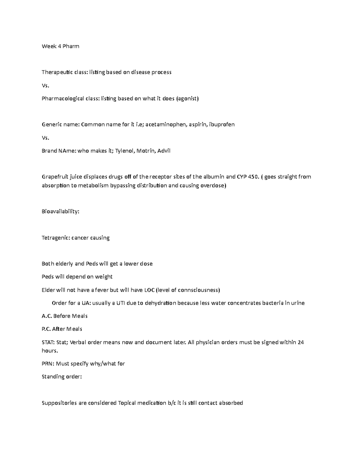 Pharm week 4 Study GUild - Week 4 Pharm Therapeutic class: listing ...