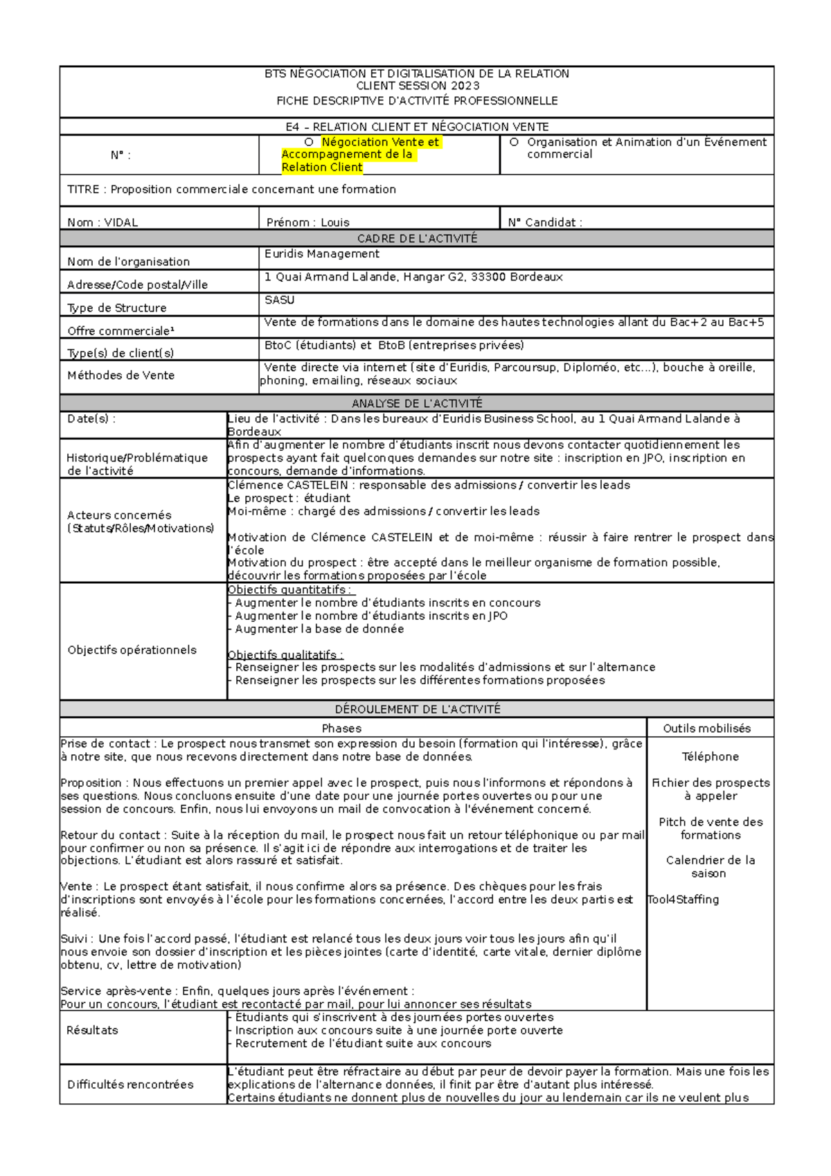 Fiche E4 négociation 2023 2024 - BTS NÉGOCIATION ET DIGITALISATION DE LA RELATION CLIENT SESSION ...