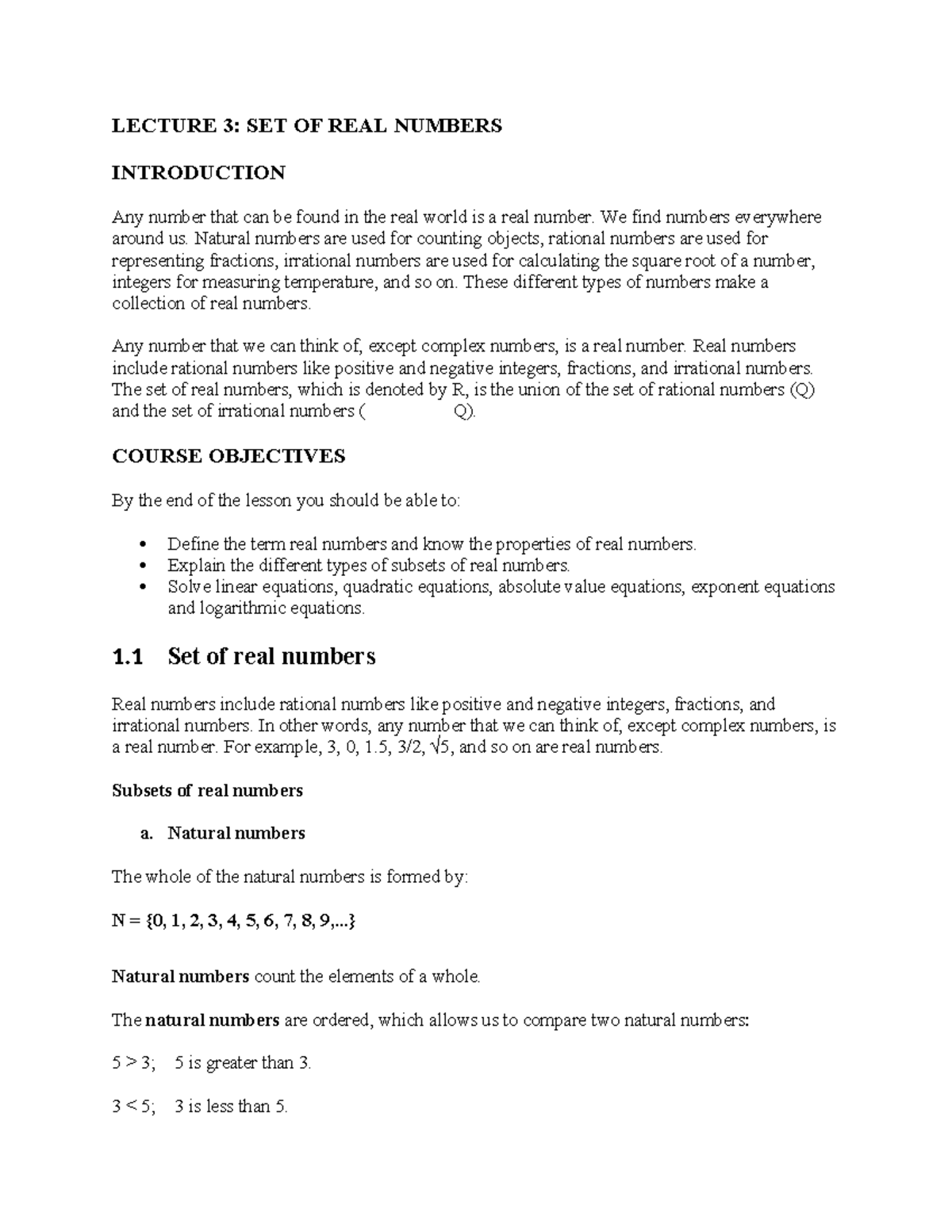 Set of real numbers - It explains - LECTURE 3: SET OF REAL NUMBERS ...