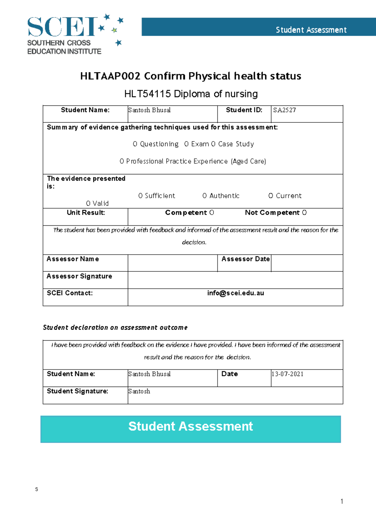 Hltaap 002 Student Assessment V4.0 January 2021 - 1 Student Assessment ...