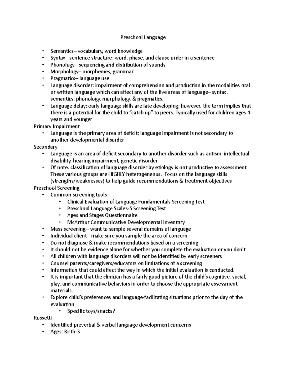Preschool Language Evaluation - Preschool Language Semantics ...