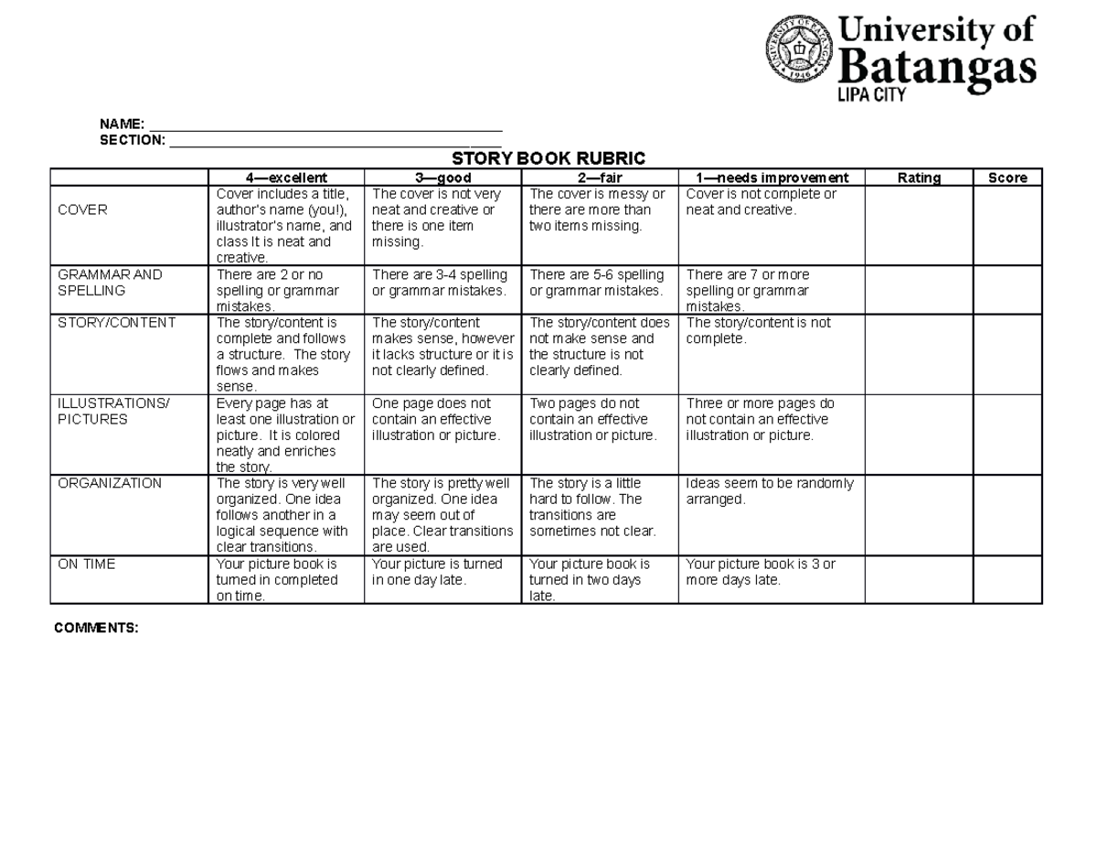 Children's book rubric - NAME ...