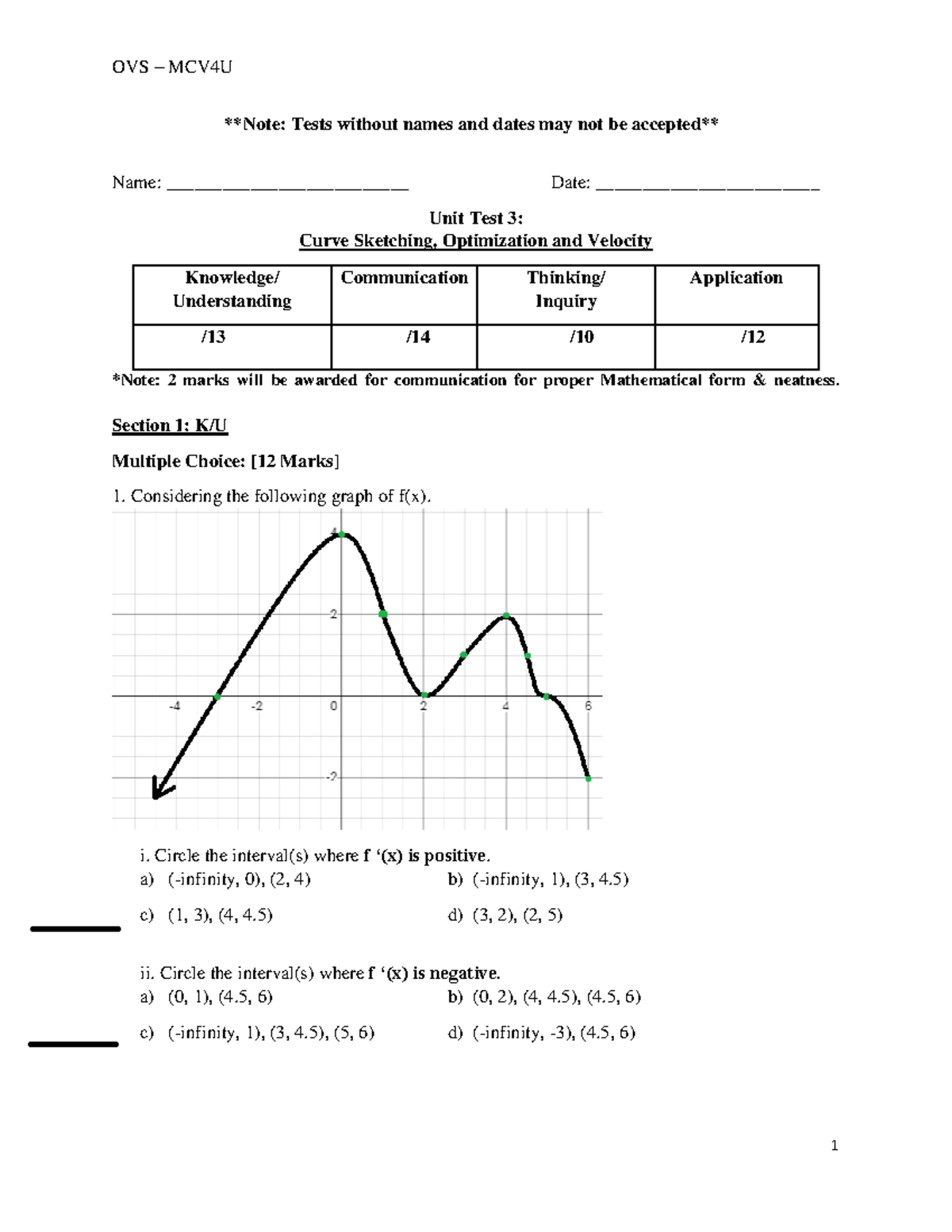 1680712882-Unit 3 - Curve Sketching, Optimization and Velocity - Note ...