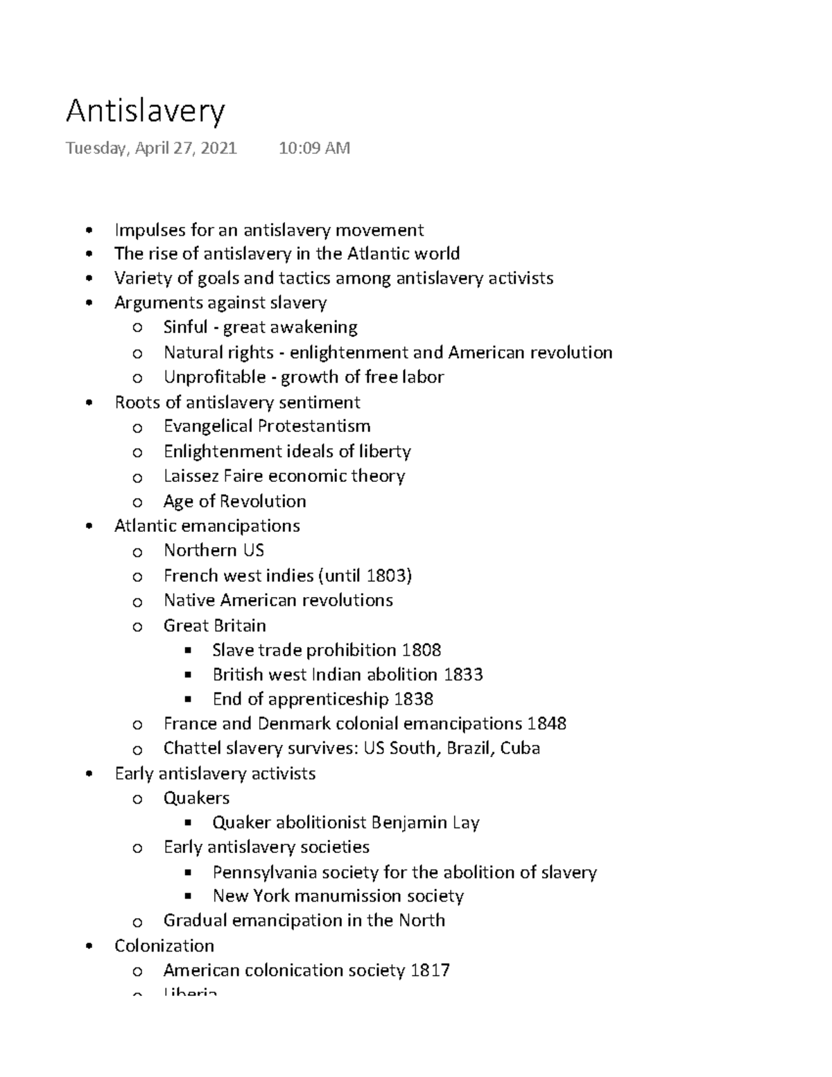 Antislavery - Lecture notes 14 - Impulses for an antislavery movement ...