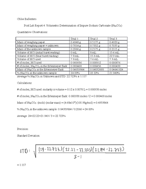 Post-Lab 5 - CHM Post-Lab 5 - Post-Lab 5: Iodometric, Volumetric ...
