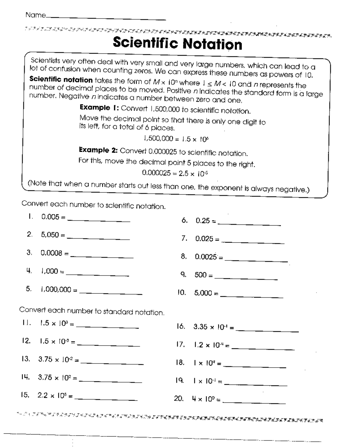 Scientific Notation - We can express these numbers as powers of 10 ...