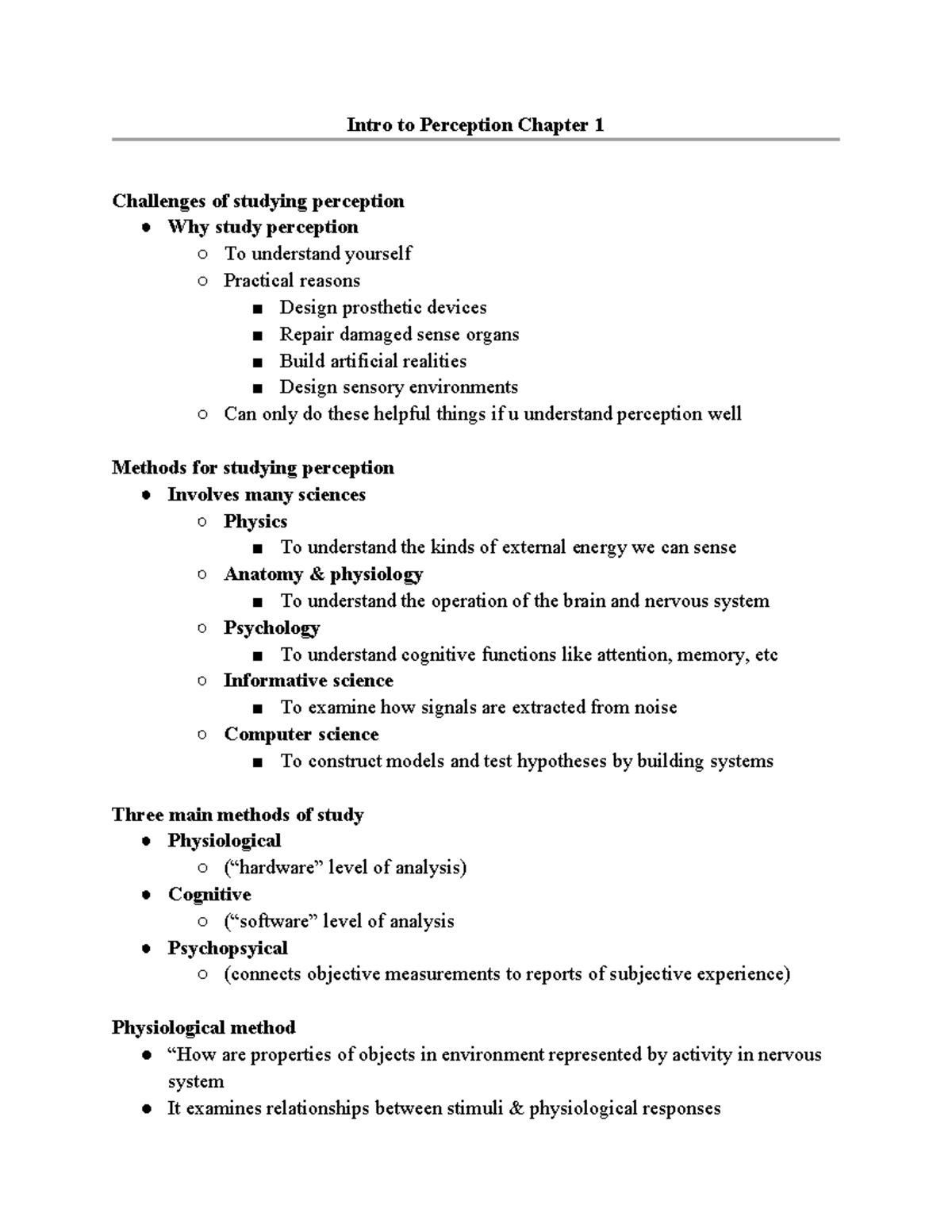 Intro to Perception Chapter 1 - w/payoffs) then Same observer with the Same sensitivity, and ...