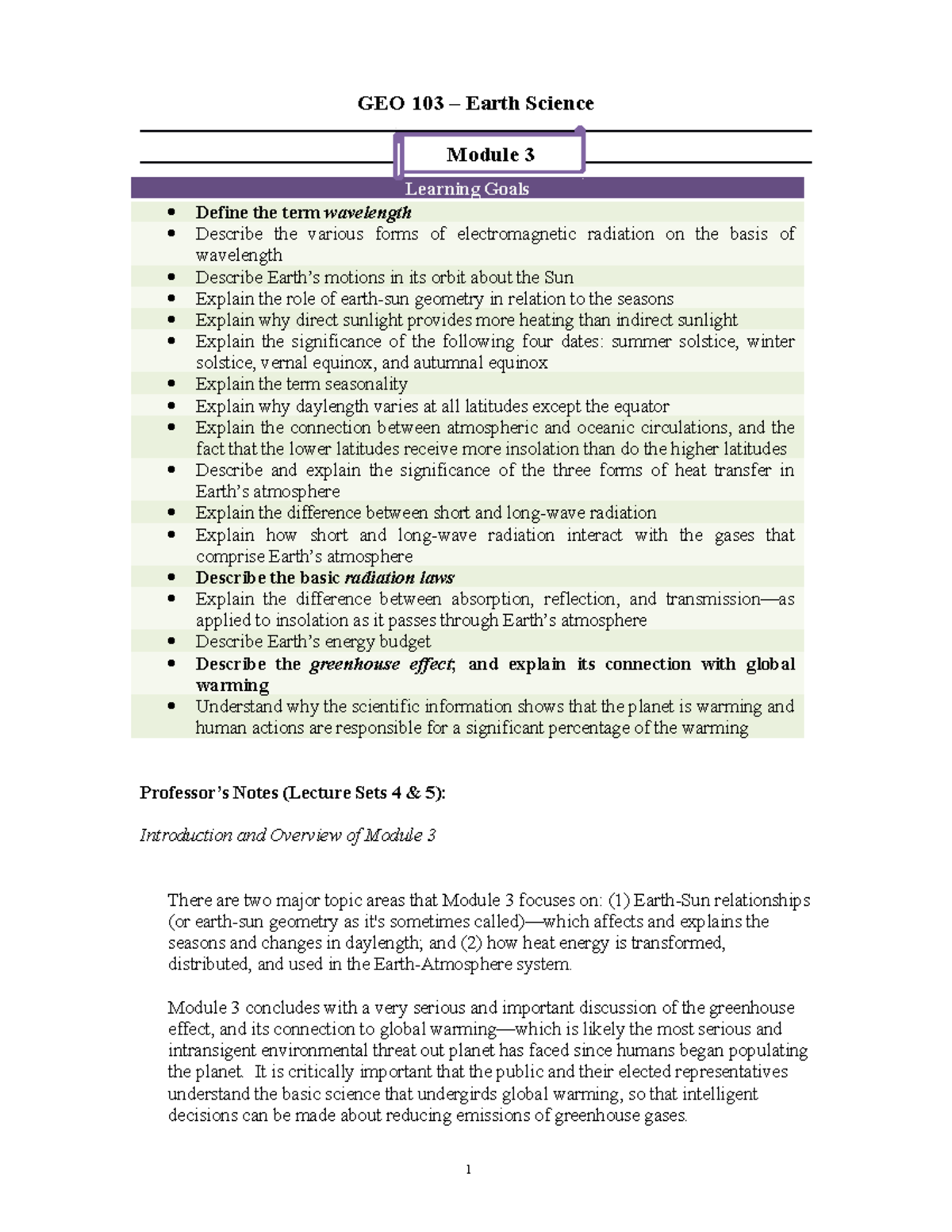 Module 3 - Lecture notes 3 - GEO 103 – Earth Science Learning Goals ...