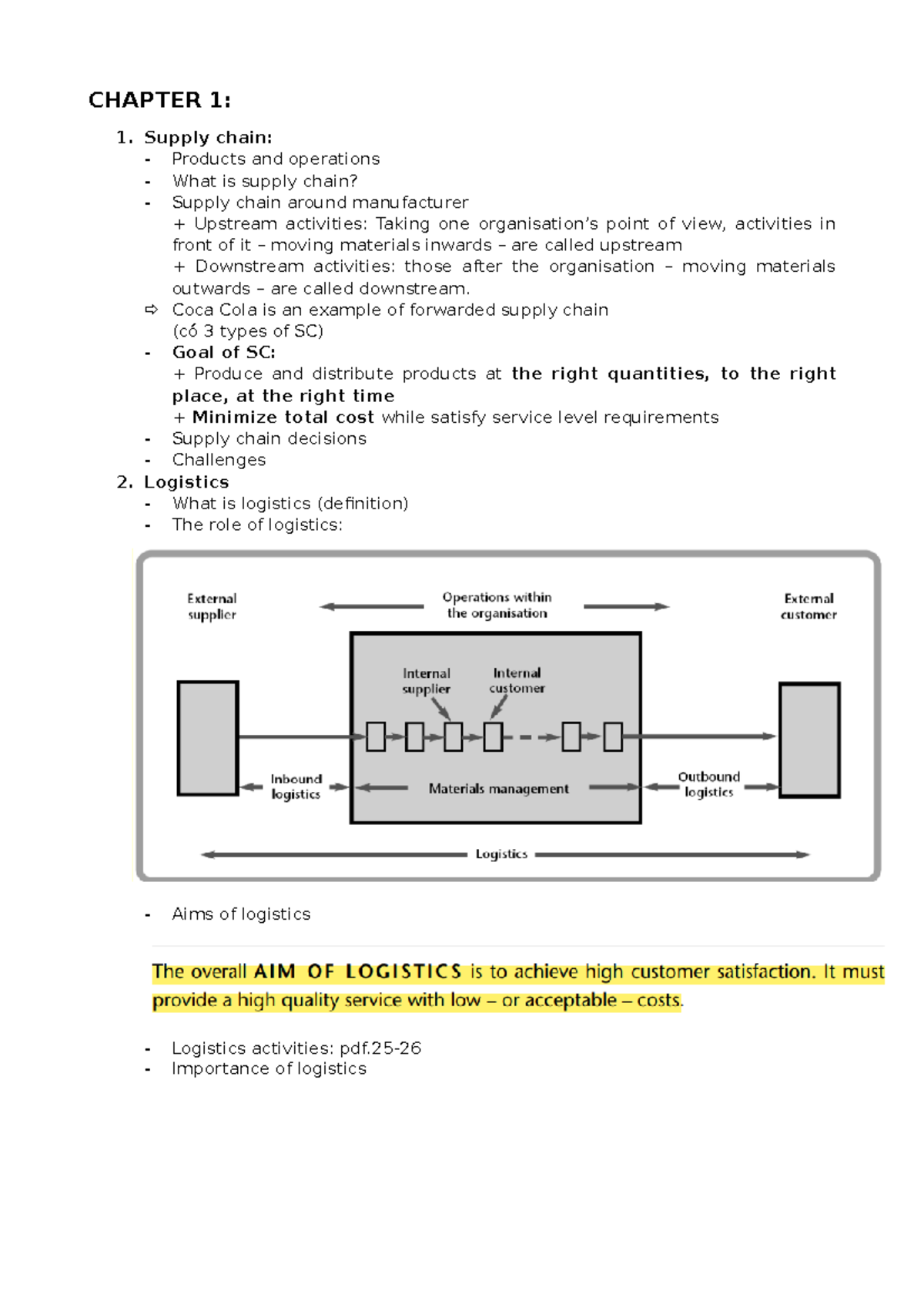 Mid-summary - Mid Summary - CHAPTER 1: Supply chain: Products and ...
