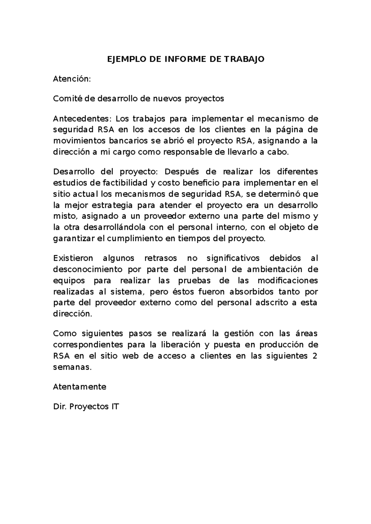 Ejemplo de informe de trabajo - EJEMPLO DE INFORME DE TRABAJO Atención ...