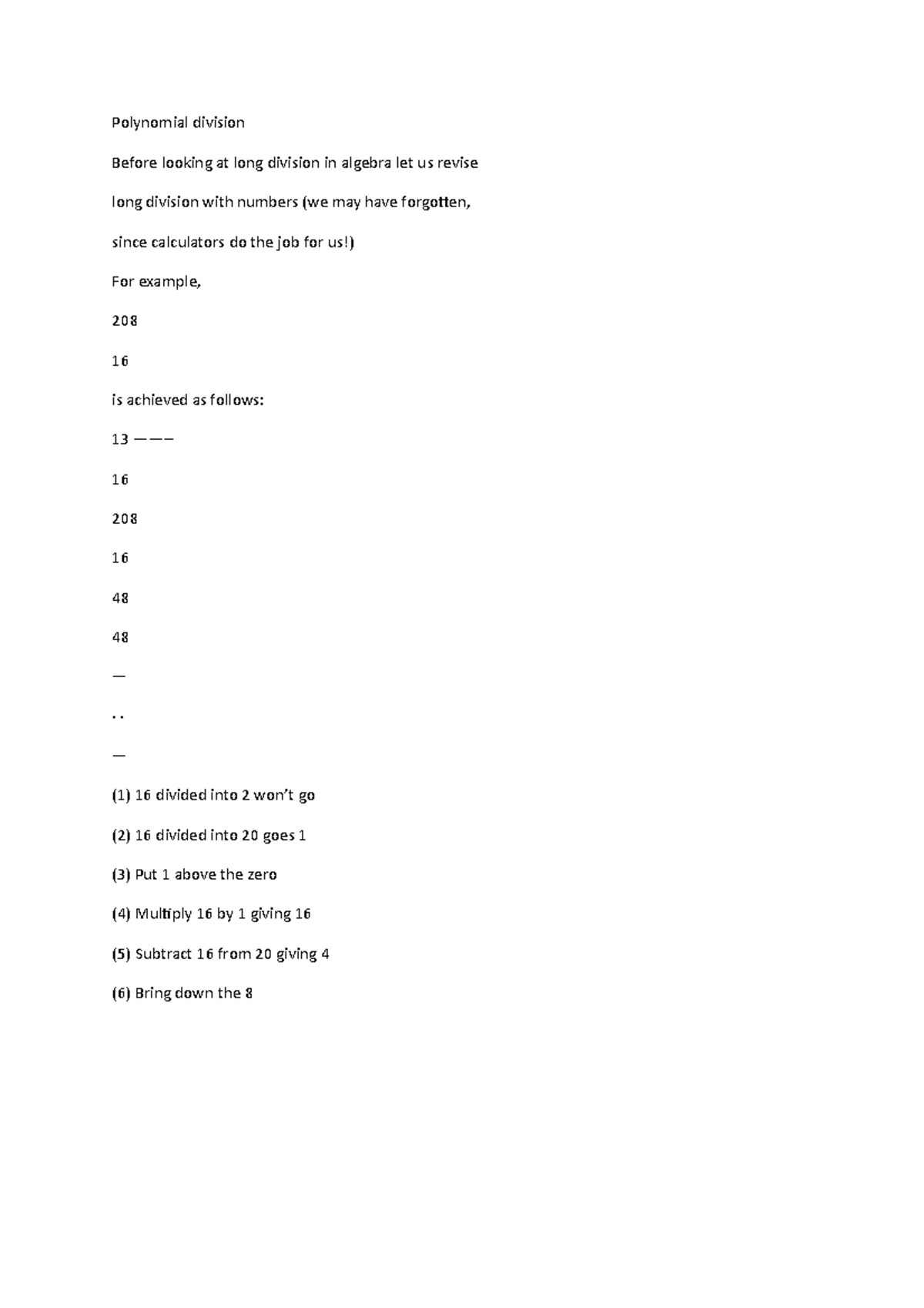 Polynomial Division Polynomial Division Before Looking At Long