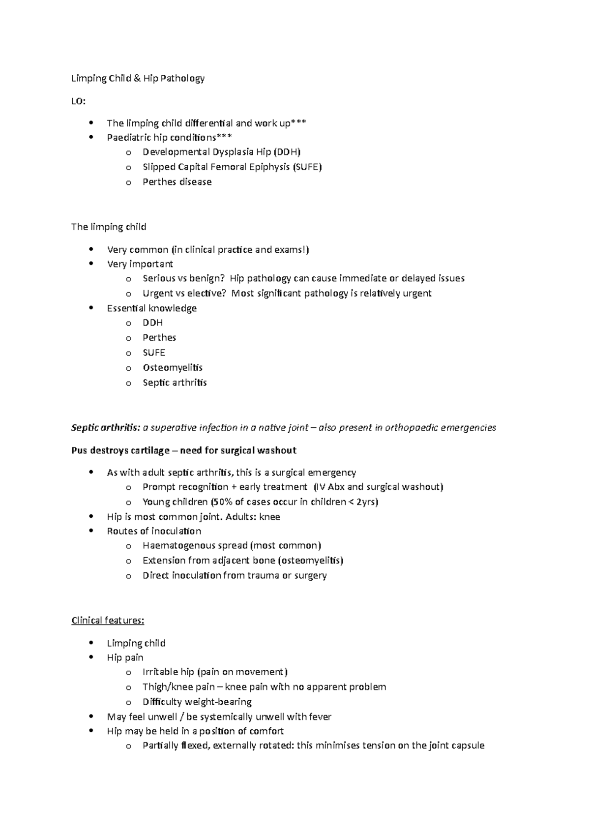 Limping Child - Ortho notes - Limping Child & Hip Pathology LO: The ...