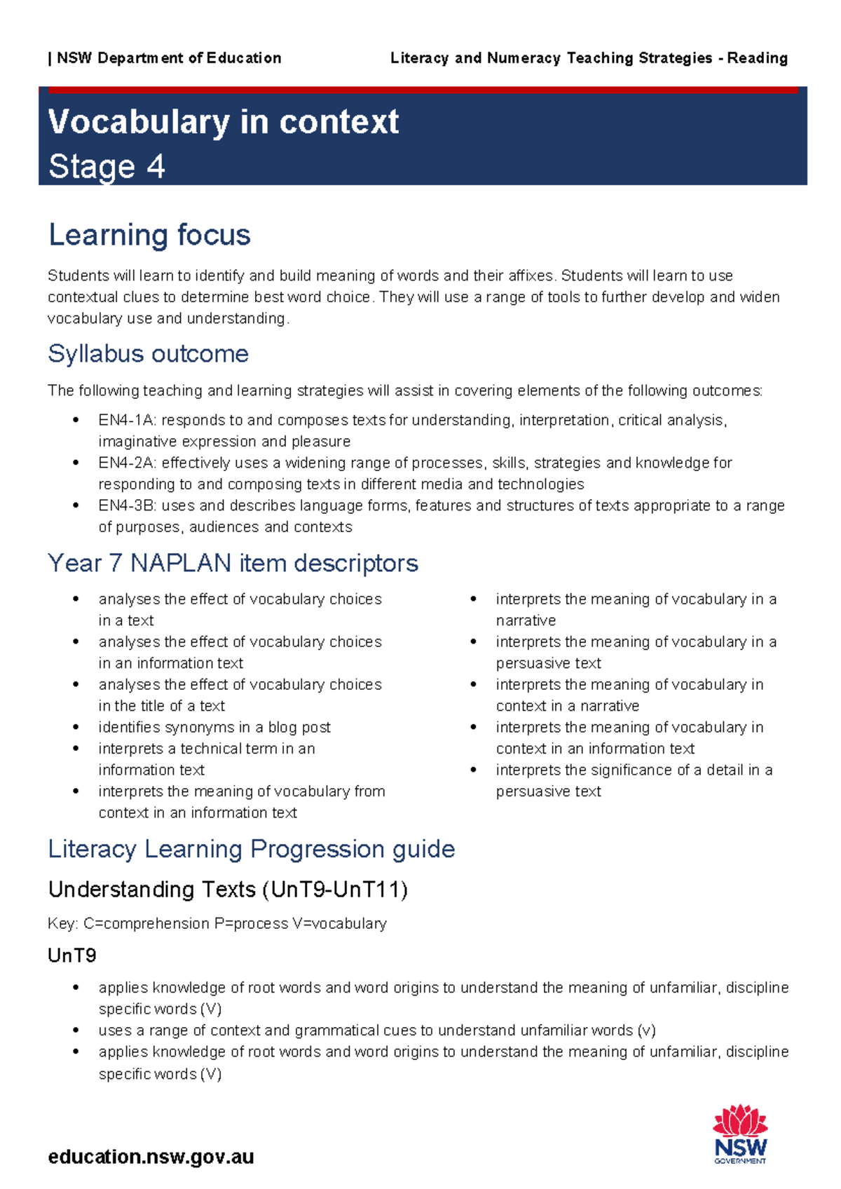 S4-reading-vocabulary - | NSW Department of Education Literacy and ...