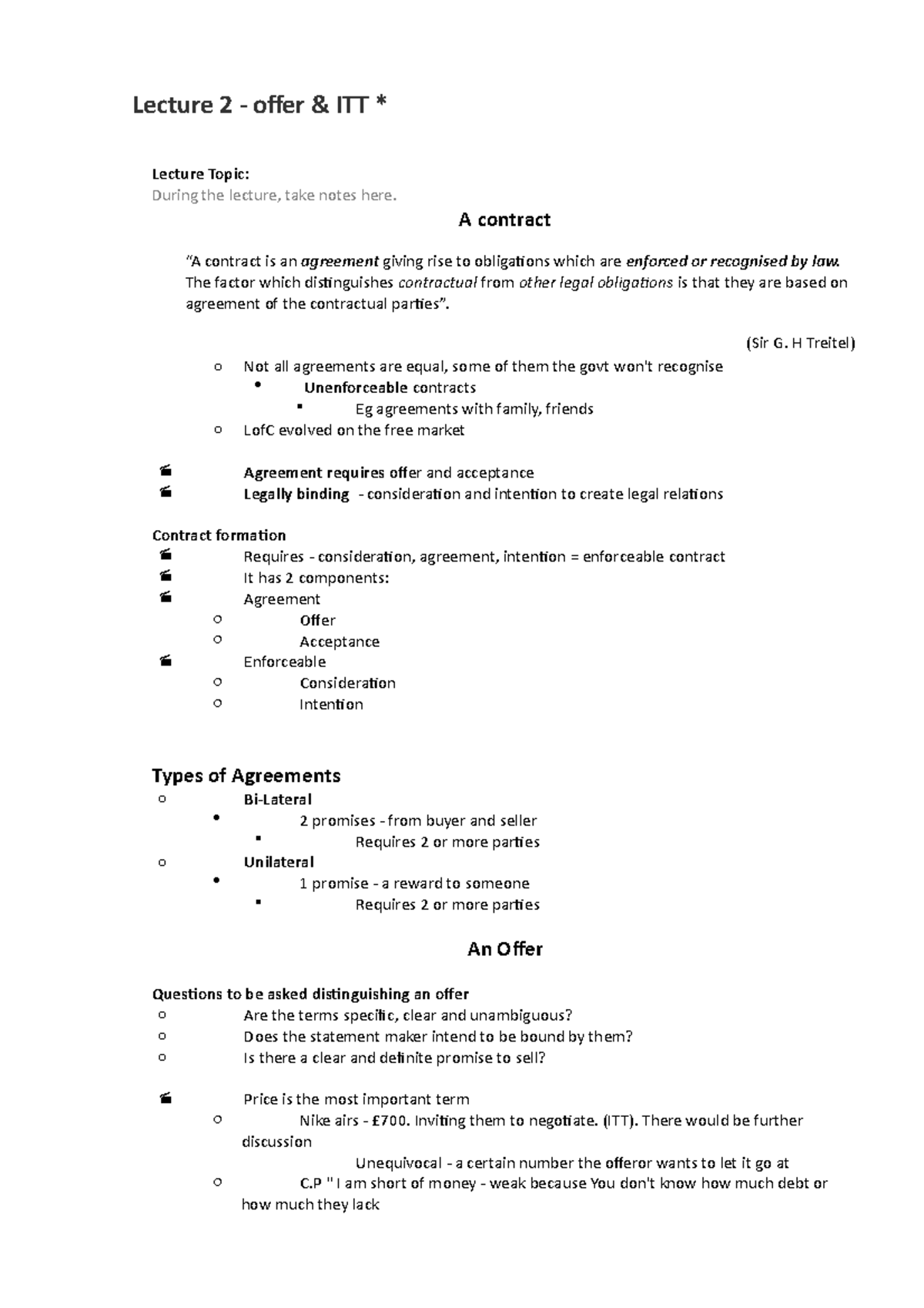 Lecture 2 - offer & ITT - Lecture 2 - offer & ITT * Lecture Topic ...