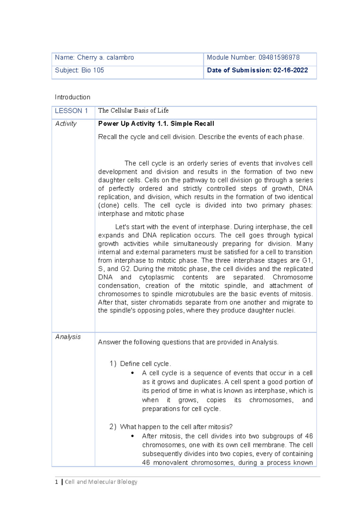 Calambro Cherry Module 1 - Name: Cherry a. calambro Module Number ...