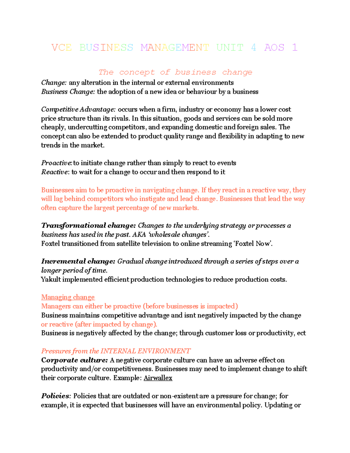 Wp X6 business unit 4 aos 1 - VCE BUSINESS MANAGEMENT UNIT 4 AOS 1 The ...