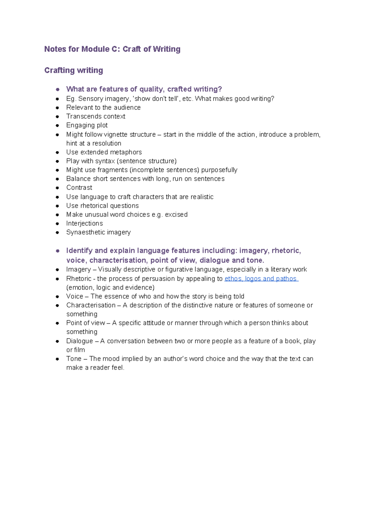 Module C Co W notes scaffold-1 - Notes for Module C: Craft of Writing ...