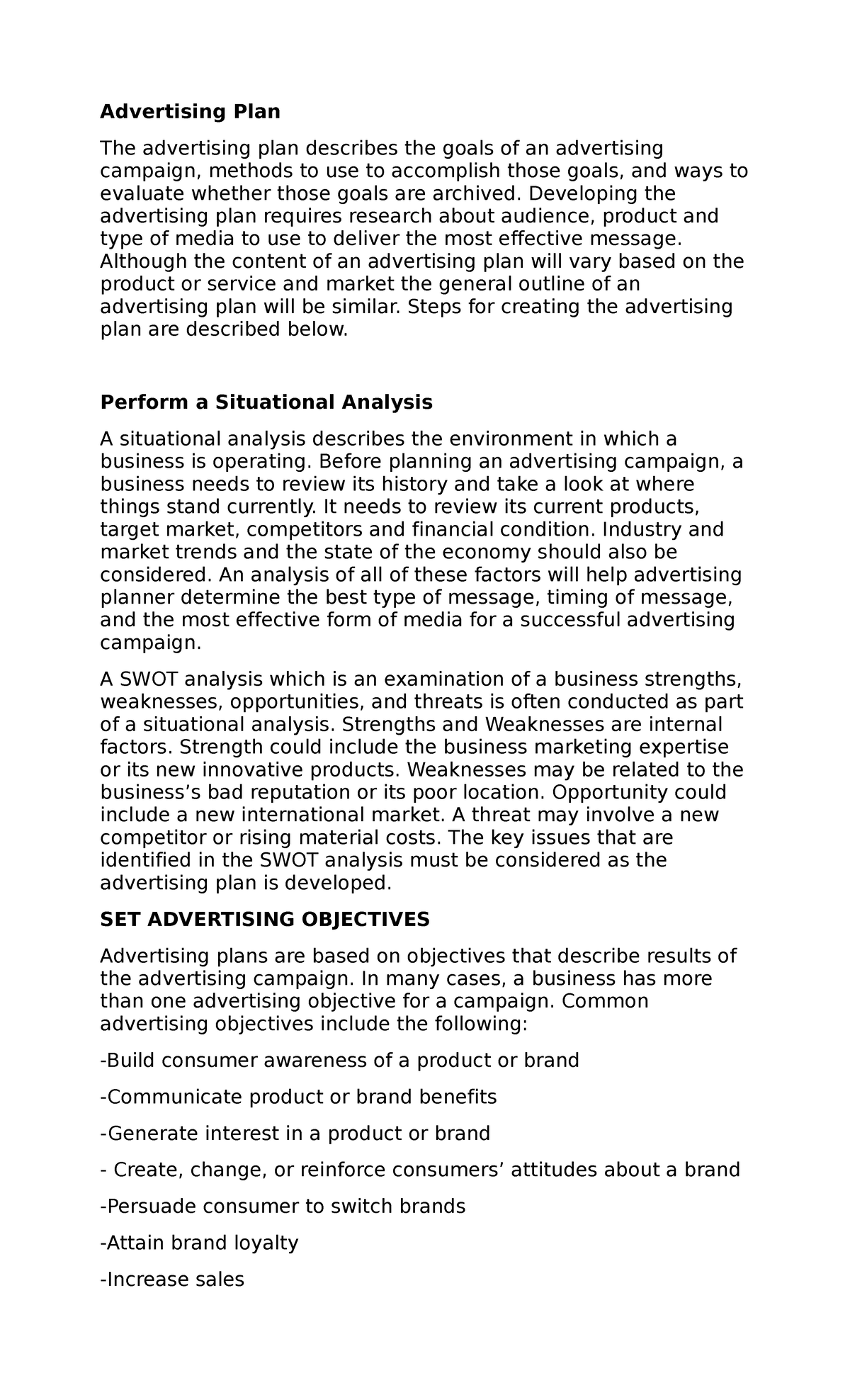 Advertising Plan - This will provide a practice materials - Advertising ...