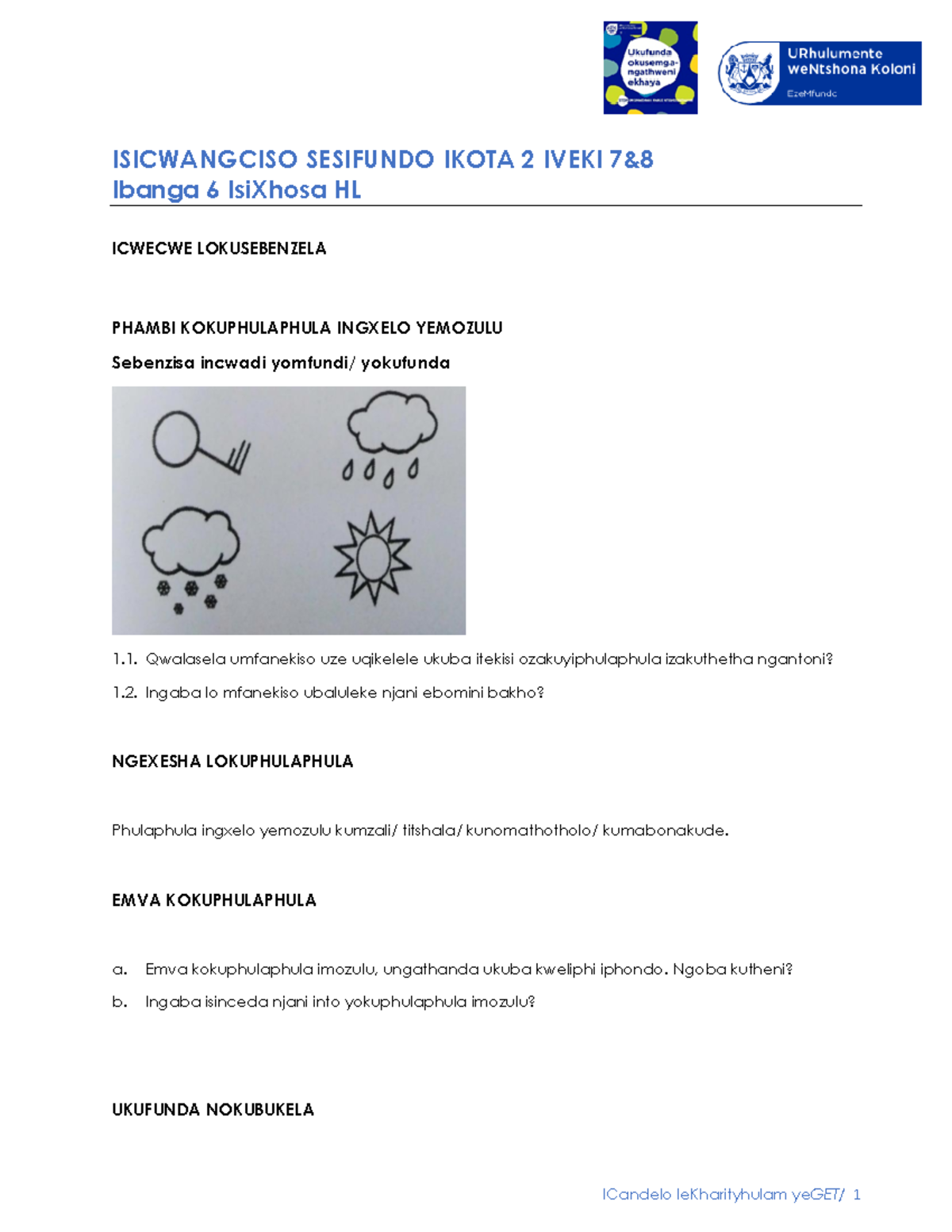Lesson Plan Gr6 Isi Xhosa HL W7&8 2 - ISICWANGCISO SESIFUNDO IKOTA 2 ...