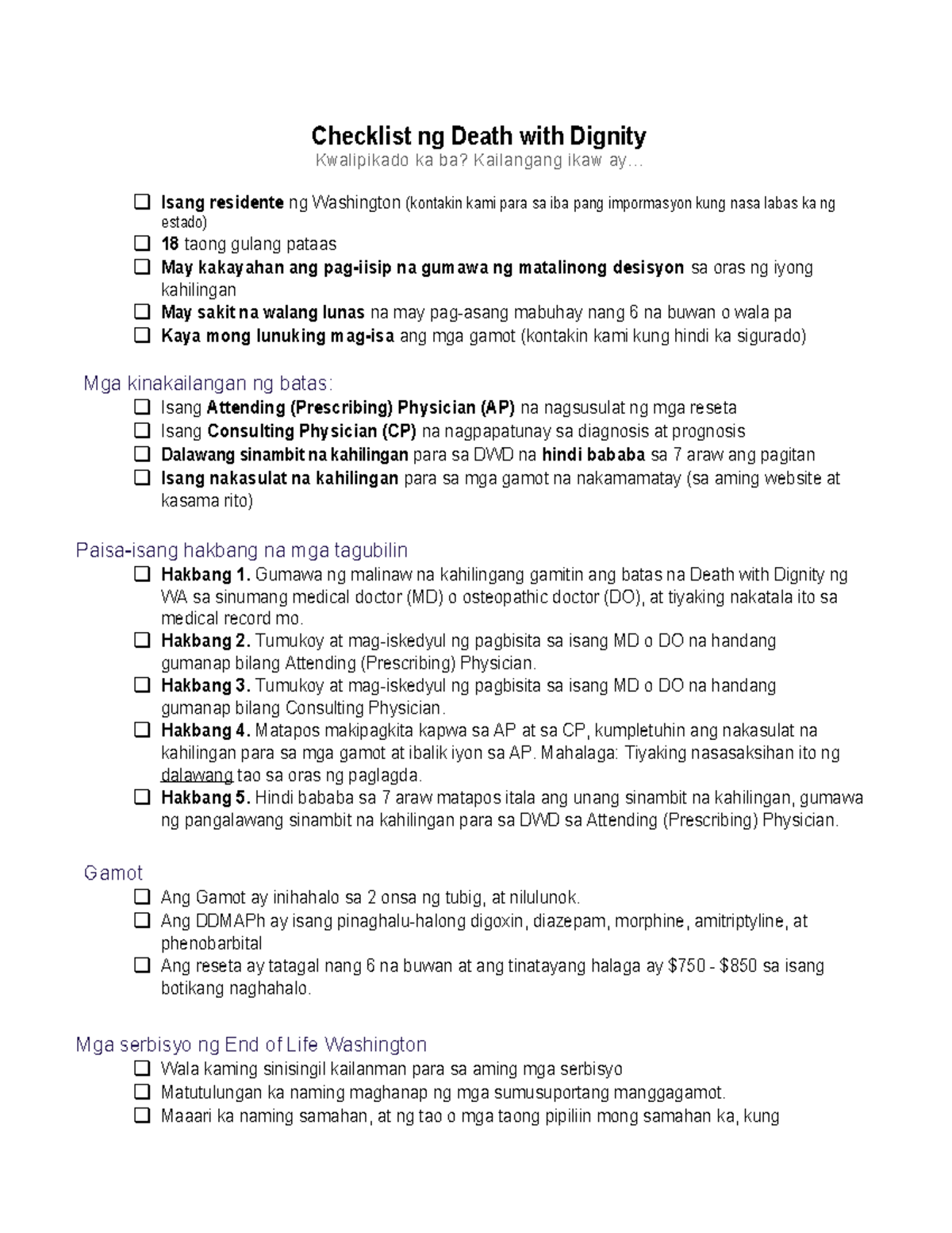 2. Dwd checklist revised 7 - Checklist ng Death with Dignity ...