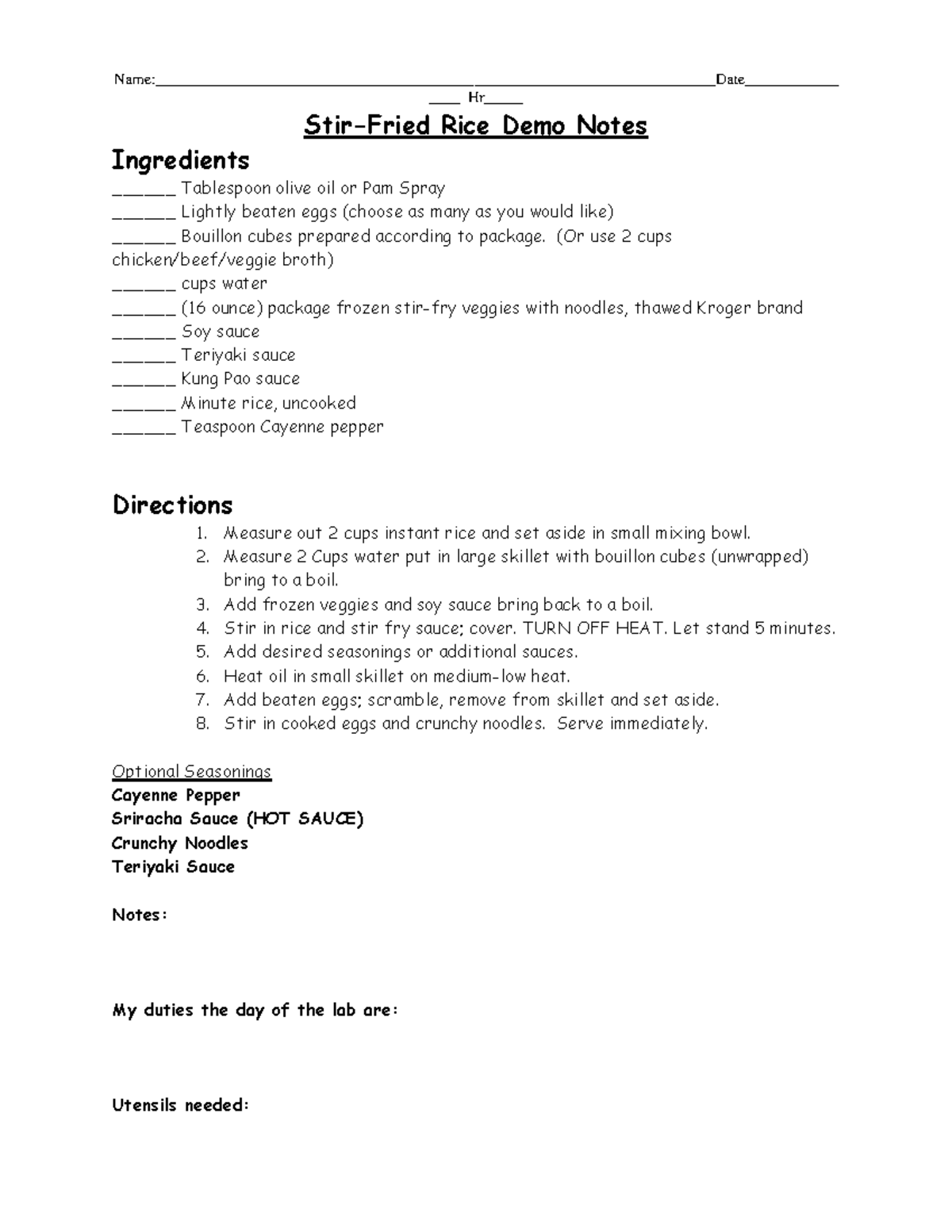 Stir Fried Rice Demo Notes In Charles Town High School of Detroit ...