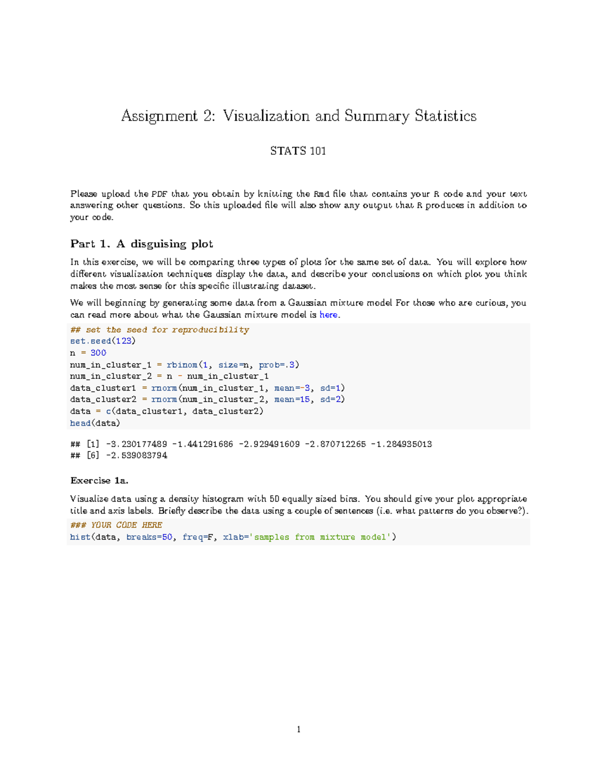 Assign 2 Sol Data Science Assignment 2 Visualization And Summary Statistics Stats 101