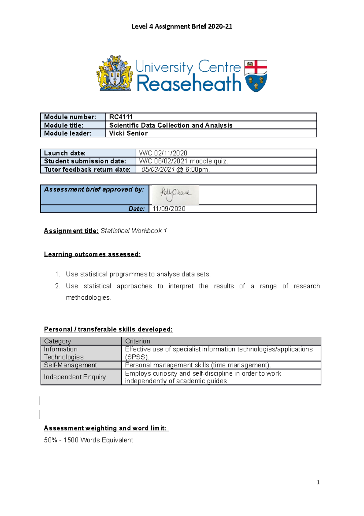 New Workbook SPSS RC4111 21 SPSS - Module number: RC Module title ...