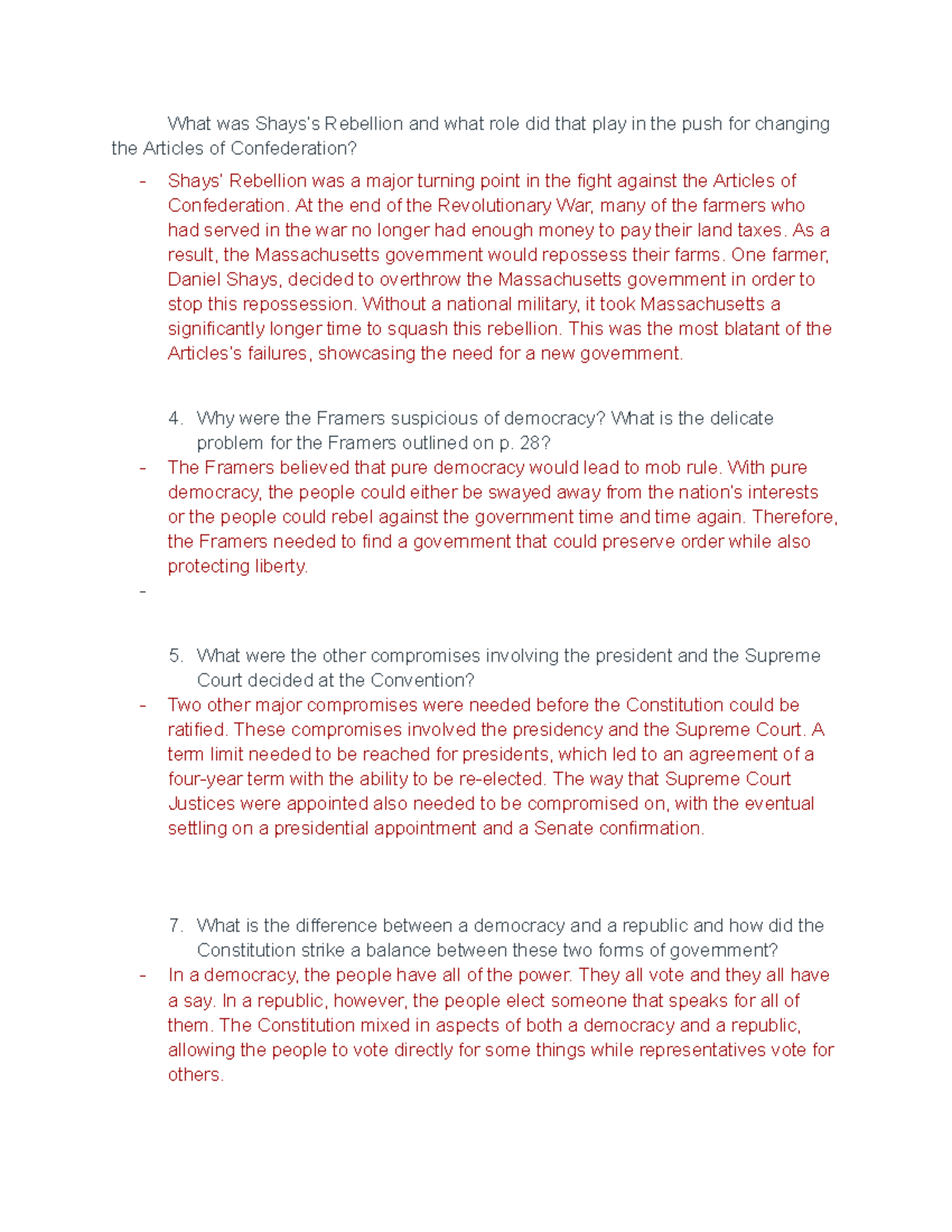 Chapter 2 Study Guide - AP Gov't - What was Shays’s Rebellion and what ...