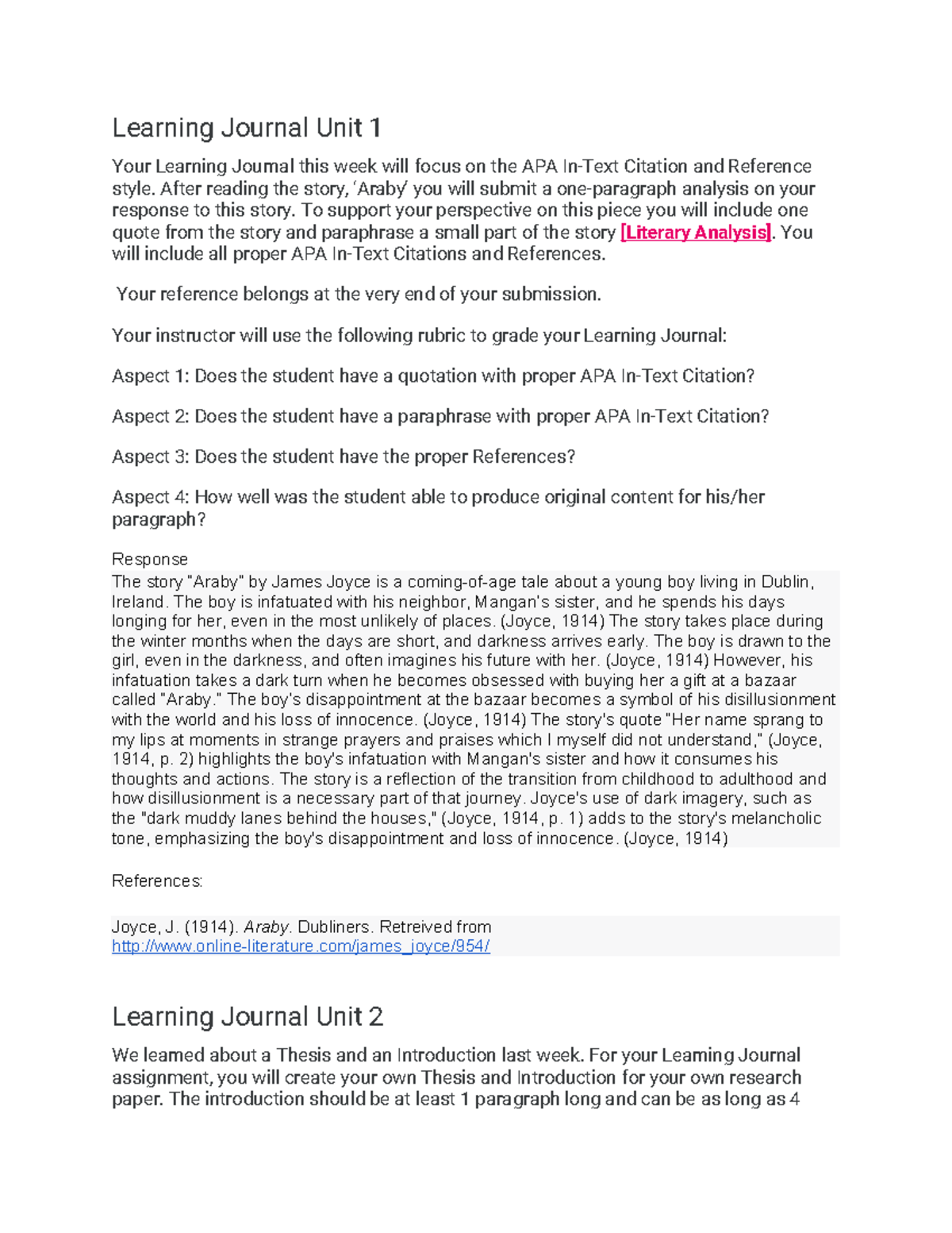 ENGL 1102-01 Learning Journal - Learning Journal Unit 1 Your Learning ...