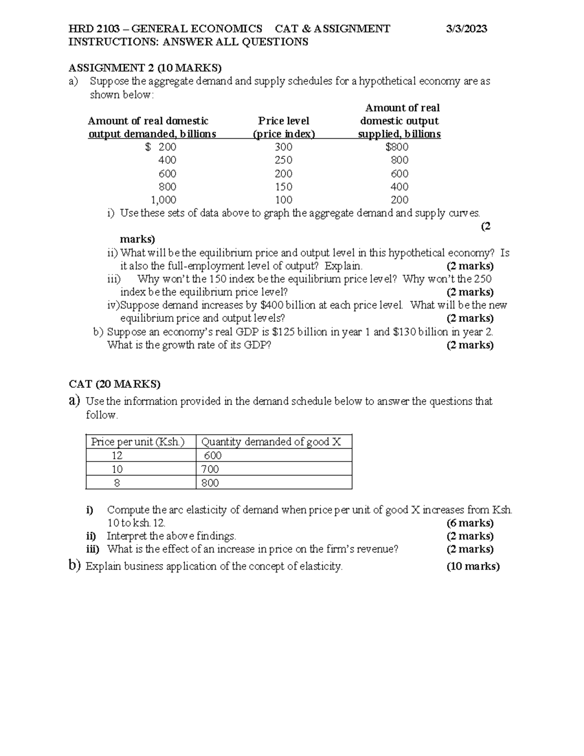 HRD 2103 – General Economics CAT & Assignment - HRD 2103 – GENERAL ...