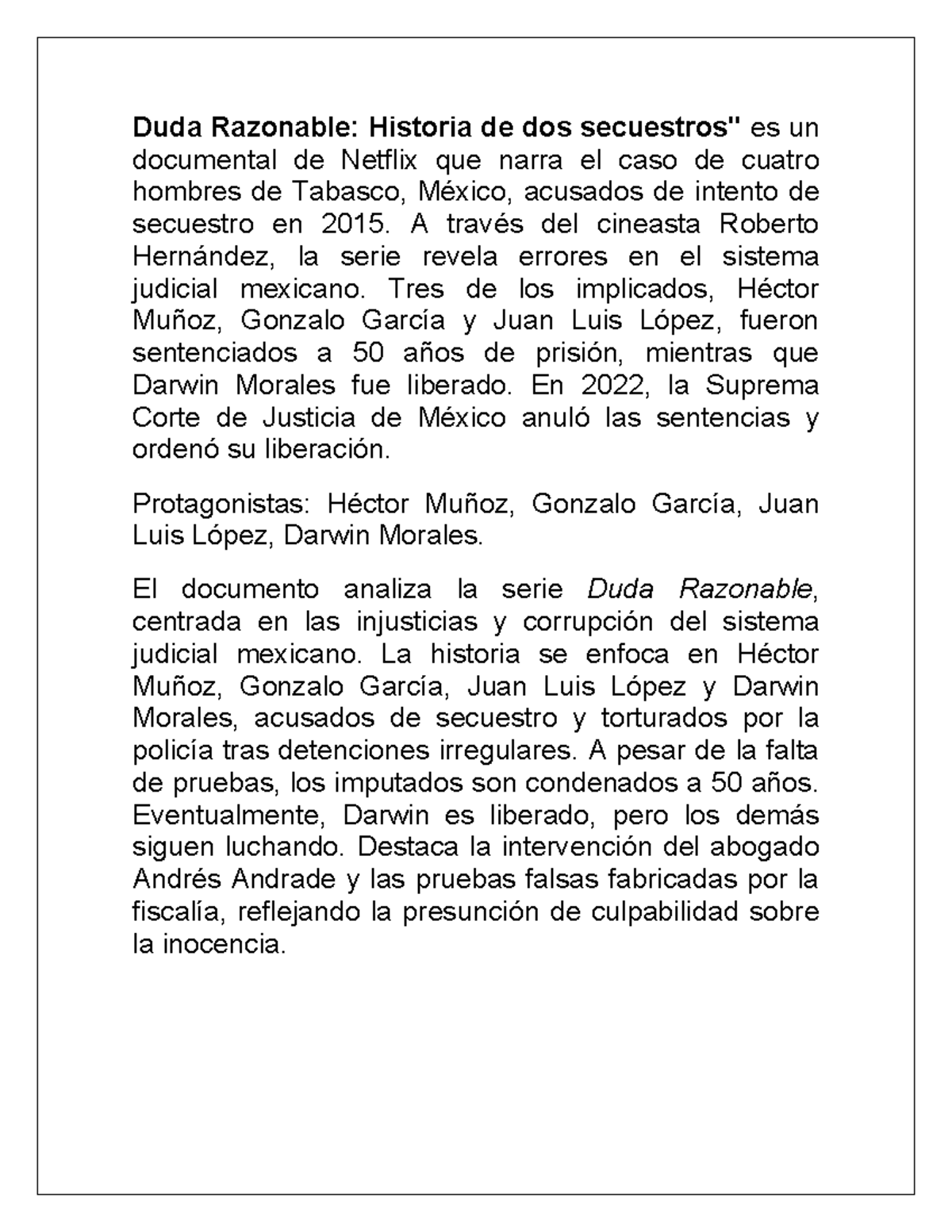 Duda Razonable - resumen - Duda Razonable: Historia de dos secuestros ...