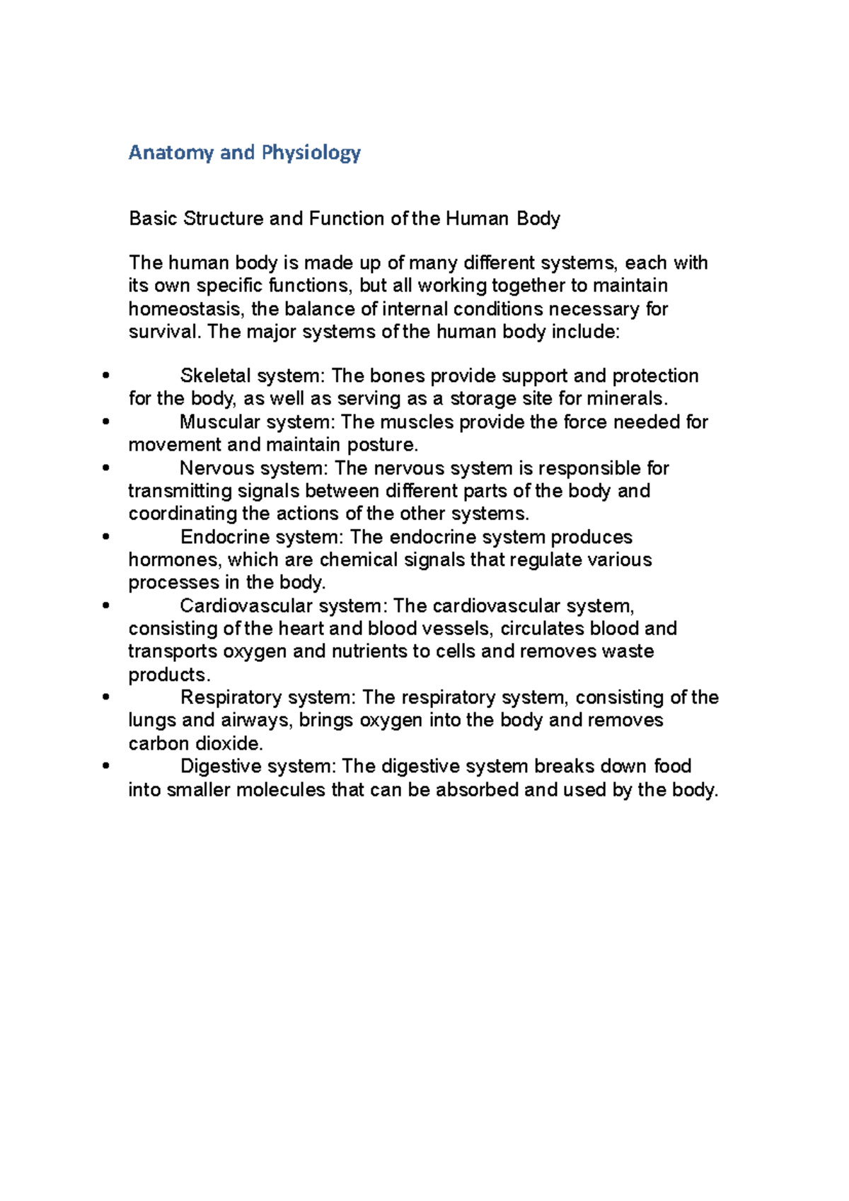 Anatomy and Physiology - Anatomy and Physiology Basic Structure and ...