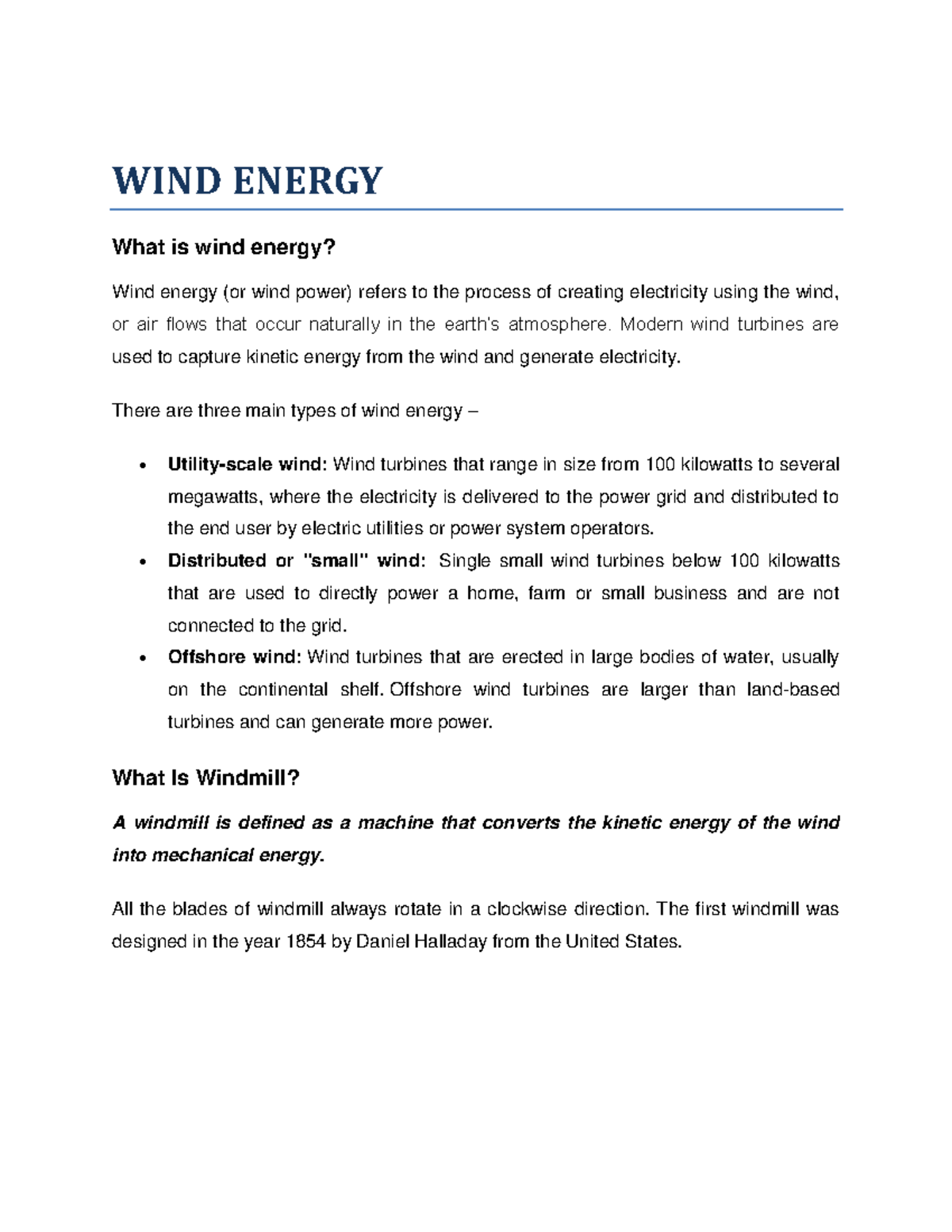 BE-2-Wind Energy-Amrita Shukla - WIND ENERGY What is wind energy? Wind ...
