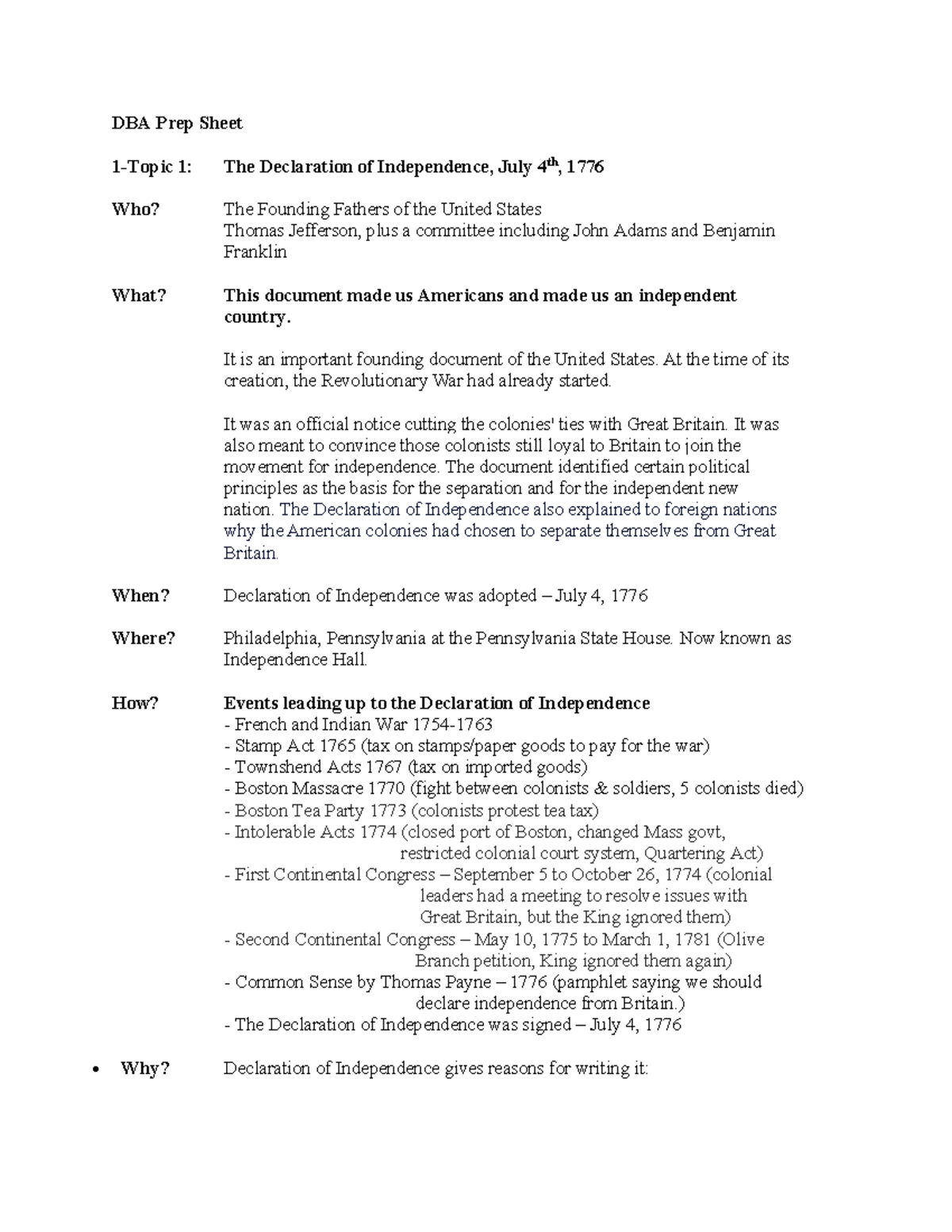 01.10 US Government DBA 1 Prep Sheet - DBA Prep Sheet 1-Topic 1: The ...