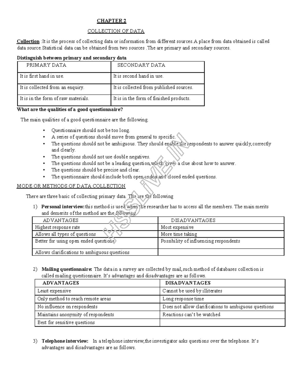 Hsslive XI Eco Ch 2 Collection of data - CHAPTER 2 COLLECTION OF DATA ...