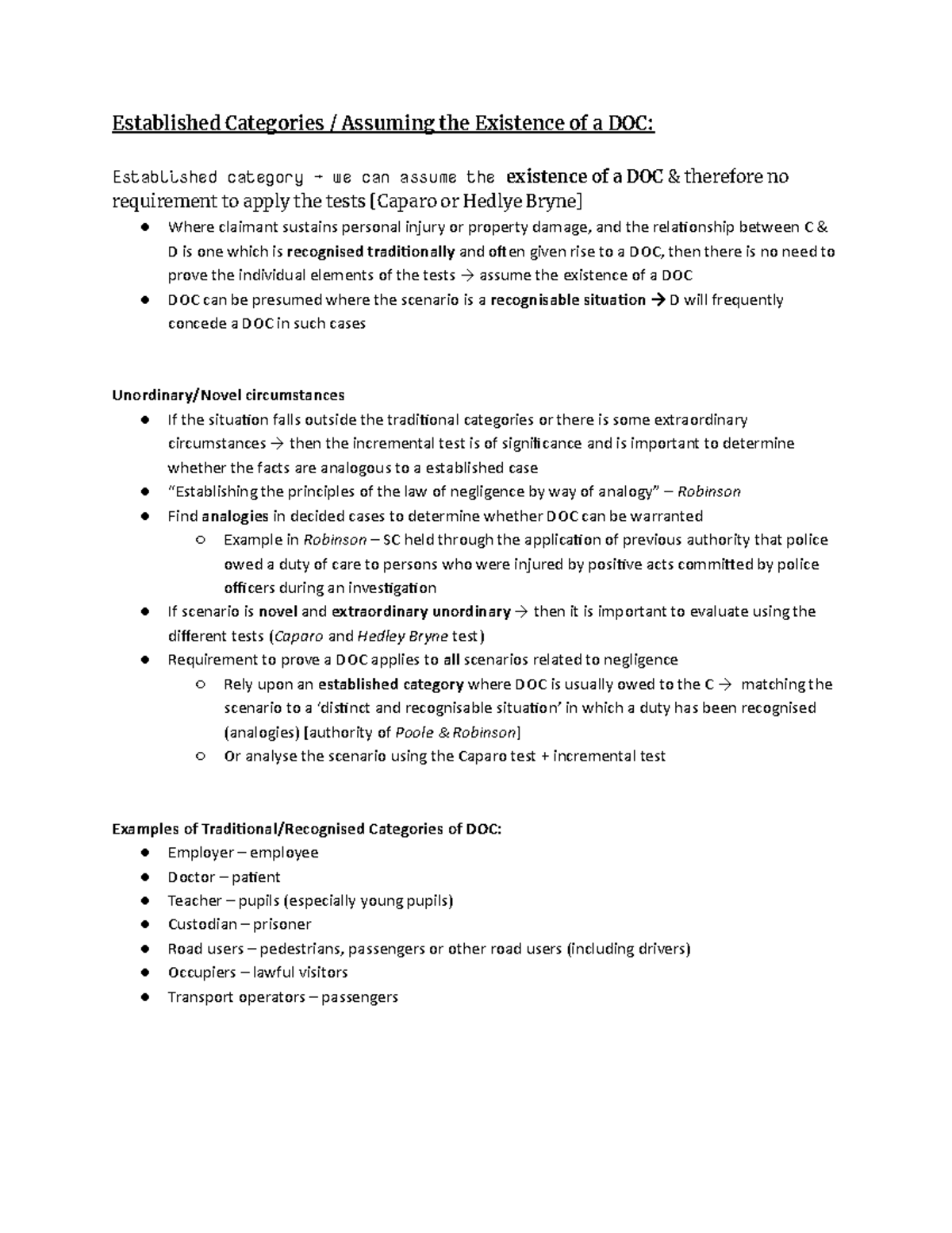 Established Categories Assuming the Existence of a DOC - Studocu