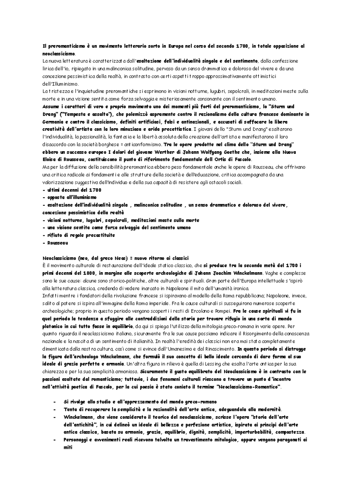 Preromanticismo e Neoclassicismo - Il preromanticismo è un movimento ...