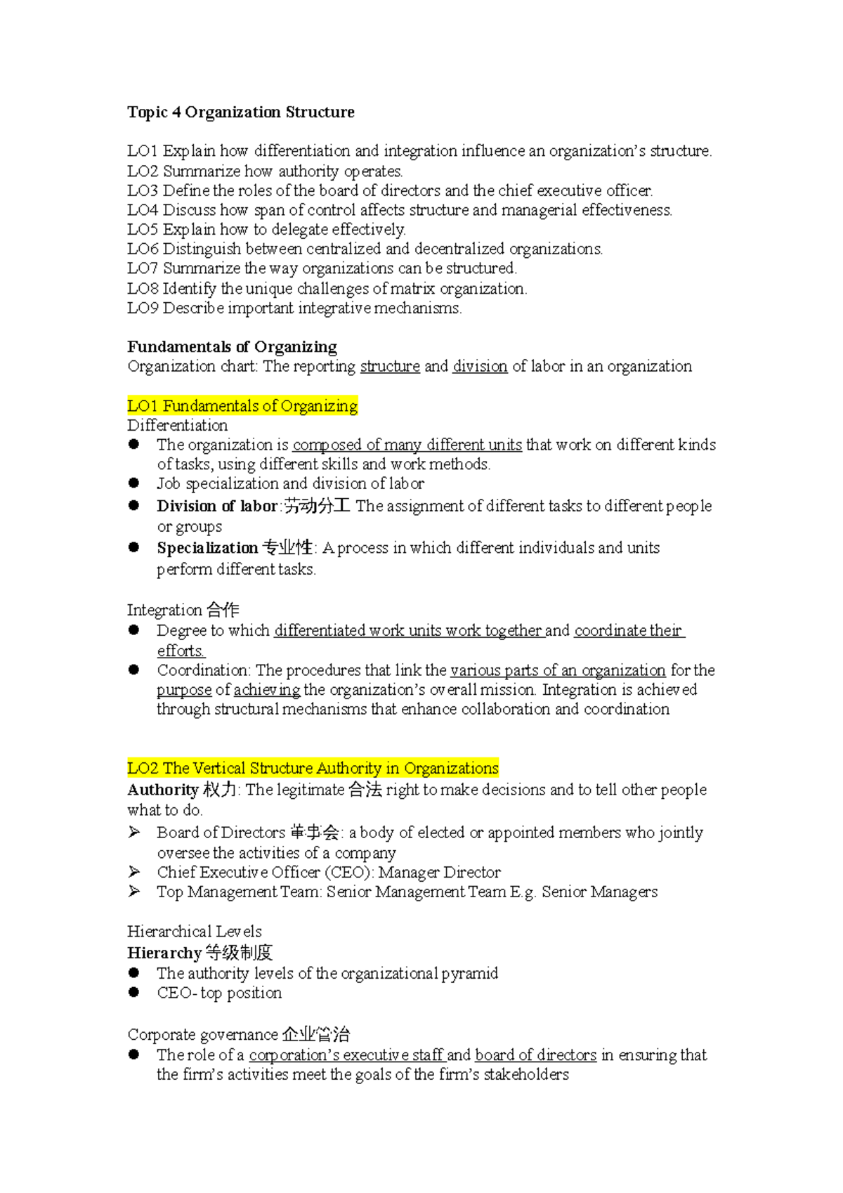 Topic 4 Organization Structure - Principles of management - Studocu