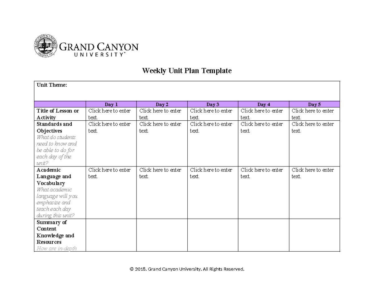 ECE 640 R T5 Unit Plan Template - Weekly Unit Plan Template Unit Theme ...