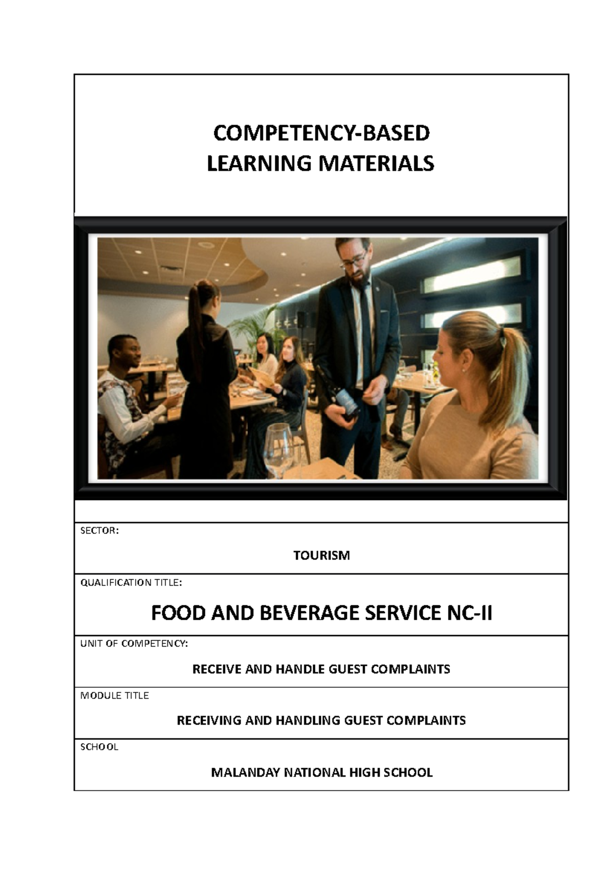 Revised FBS -Preliminary-Pages and CBLM - COMPETENCY-BASED LEARNING MATERIALS SECTOR: TOURISM ...