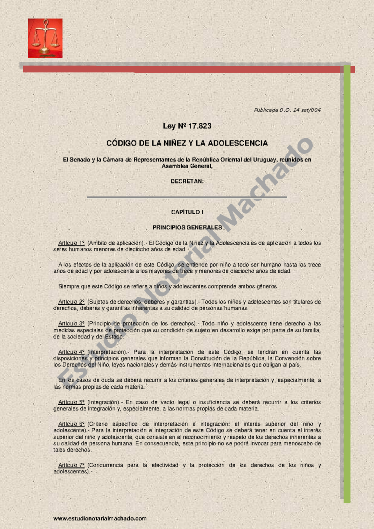 Codigo DE LA Ninez Y LA Adolescencia - estudionotarialmachado Ley Nº - Studocu