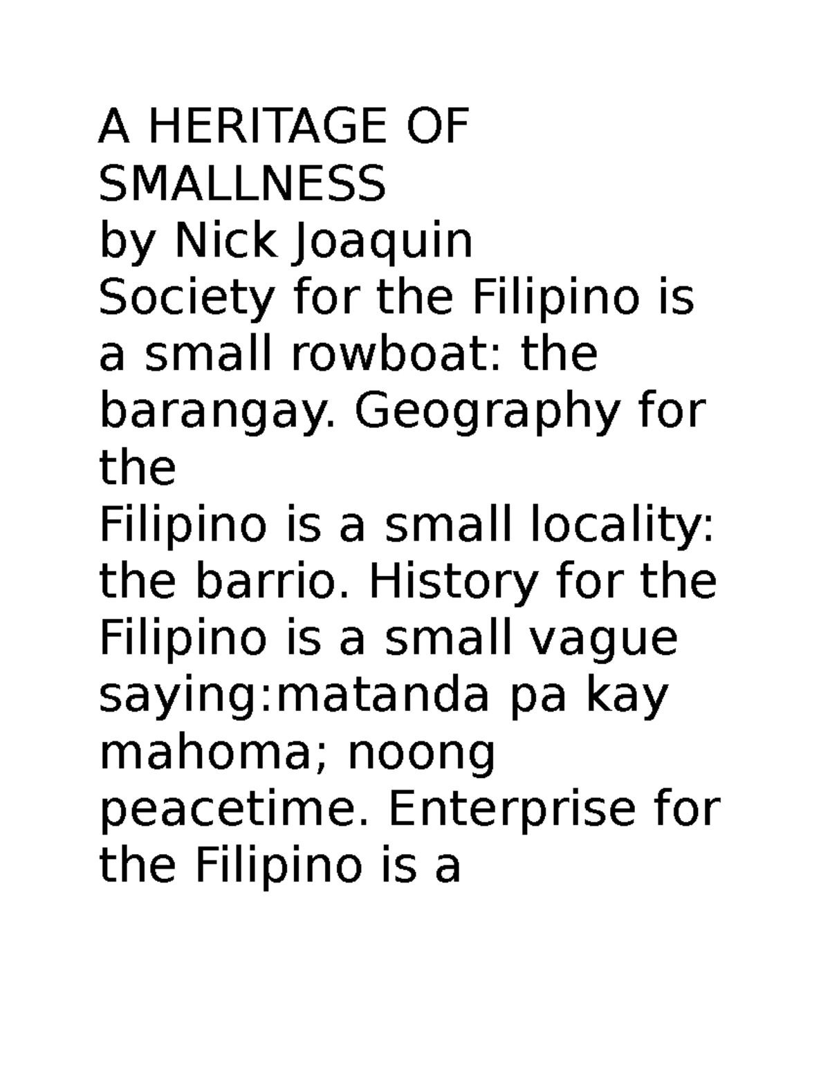 A Heritage OF Smallness - A HERITAGE OF SMALLNESS by Nick Joaquin ...